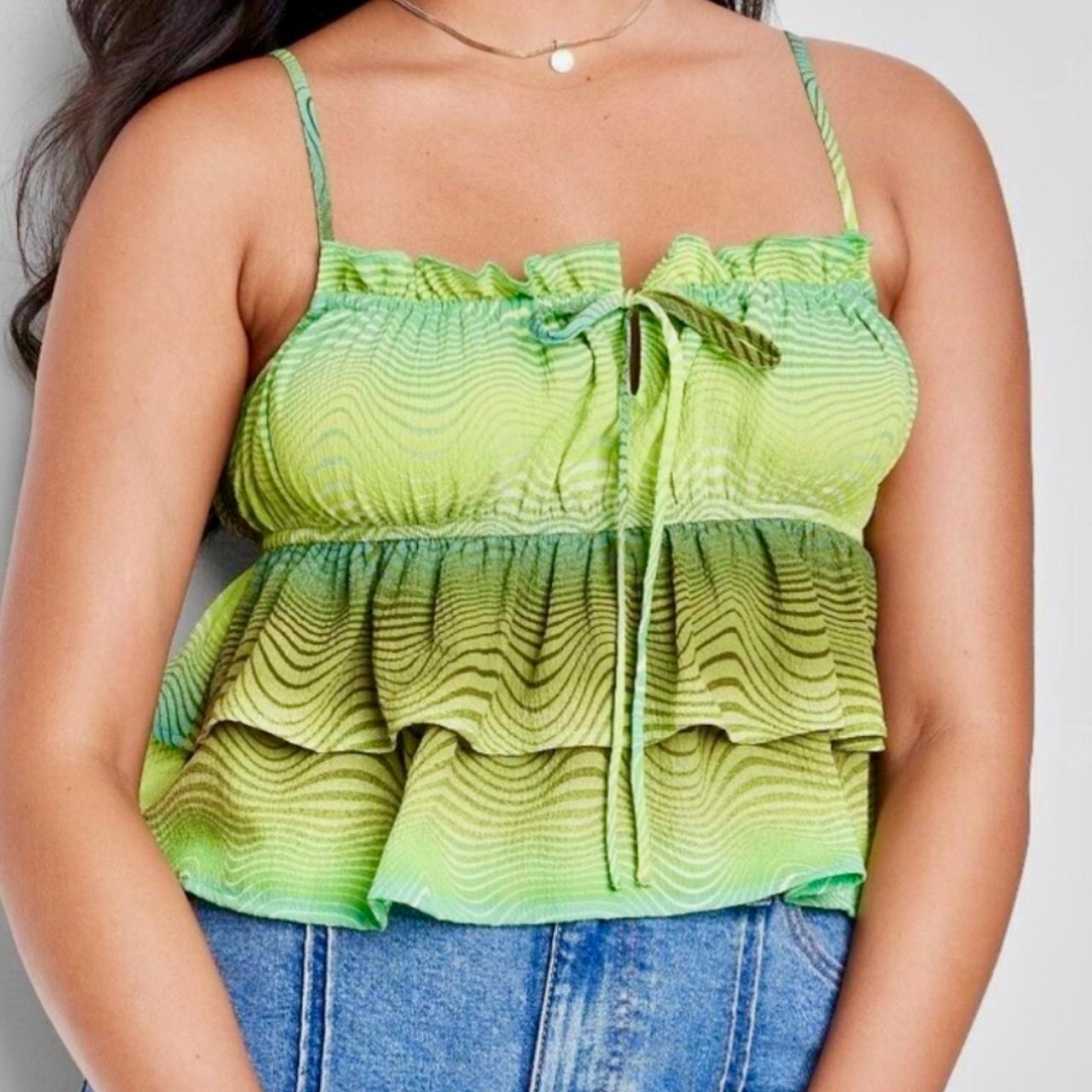 Tiered ruffle tank top with a scare neckline and tie... | Depop