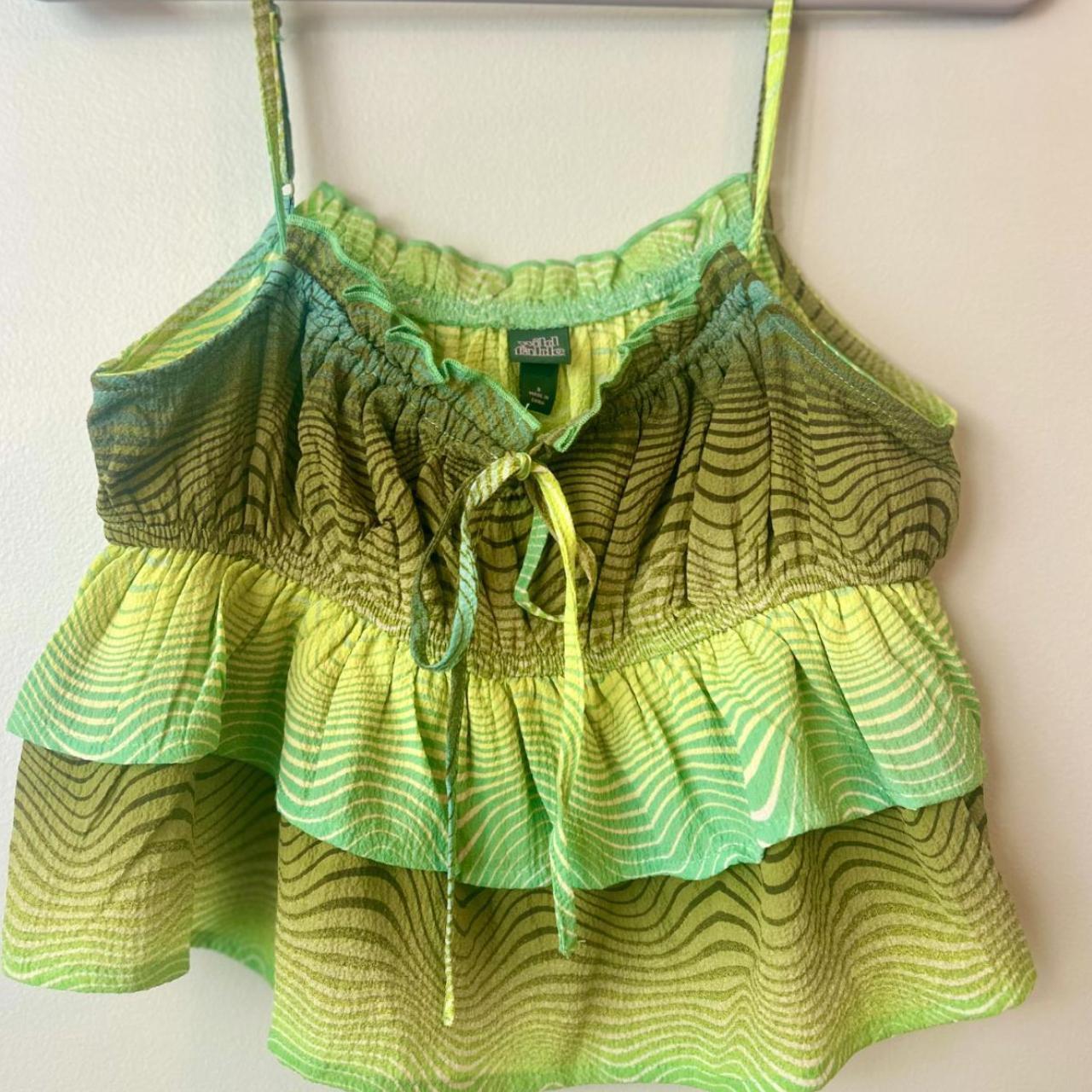 Tiered ruffle tank top with a scare neckline and tie... | Depop