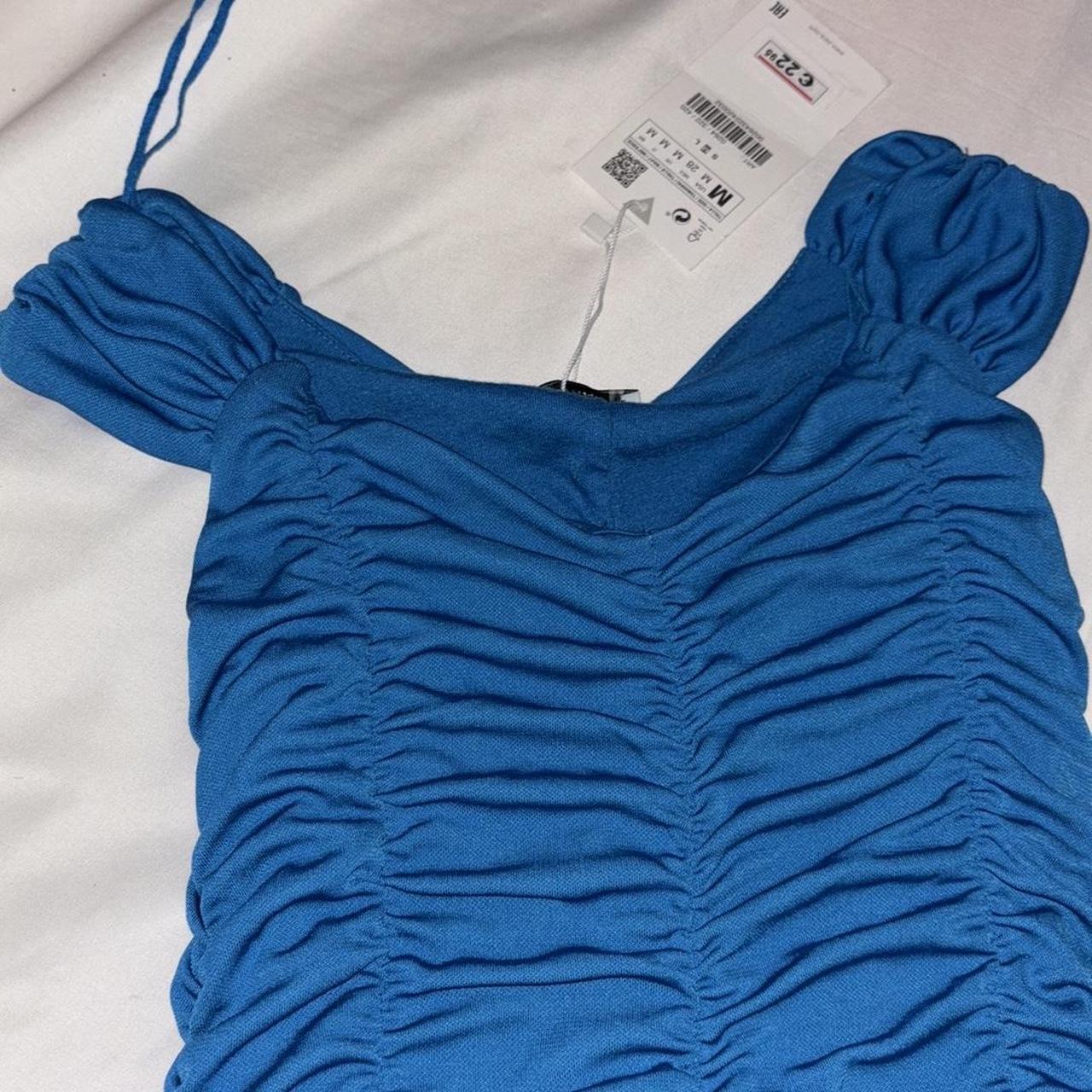 Blue ruched Zara dress - Depop