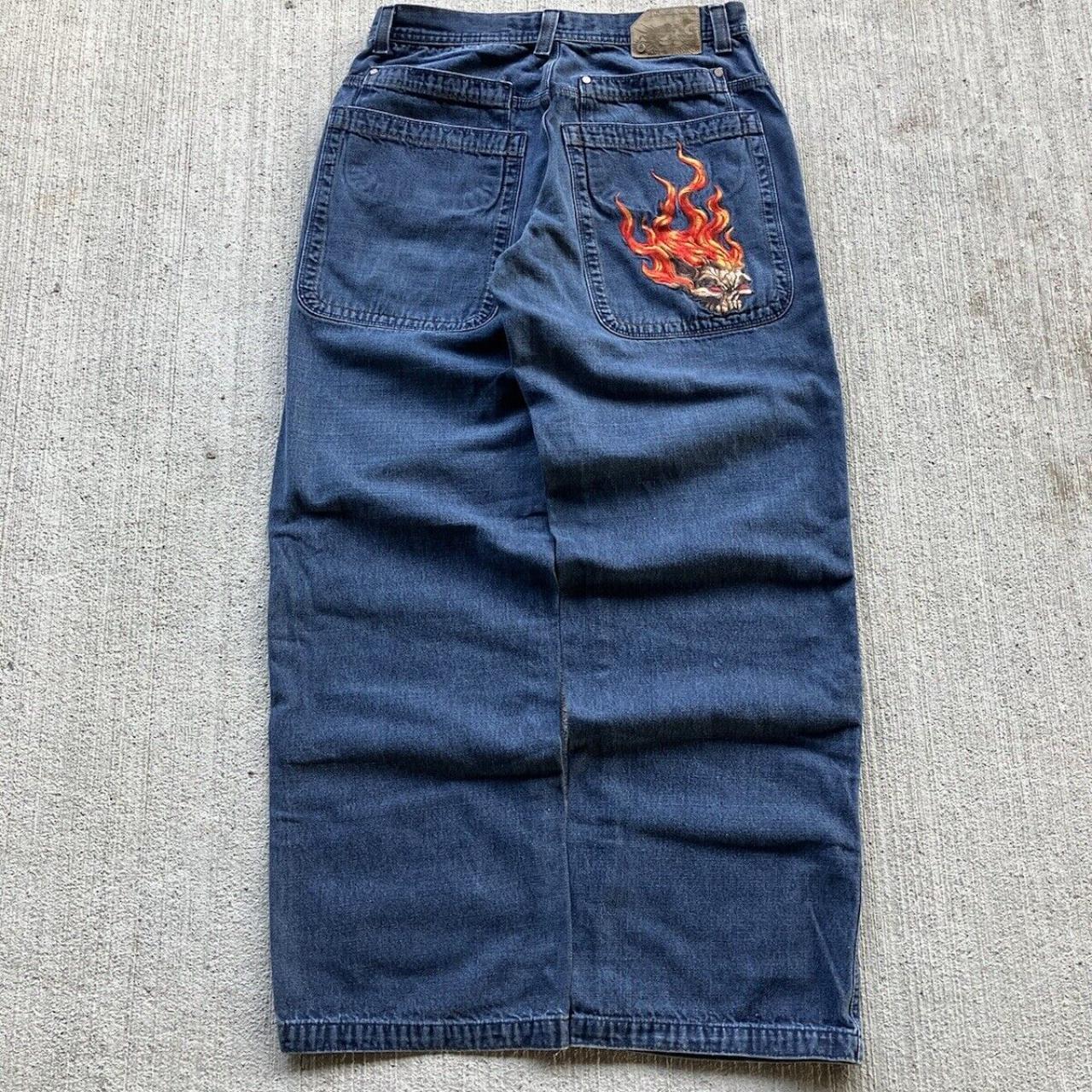 Vintage 90s JNCO Fire skull Baggy Jeans - Depop