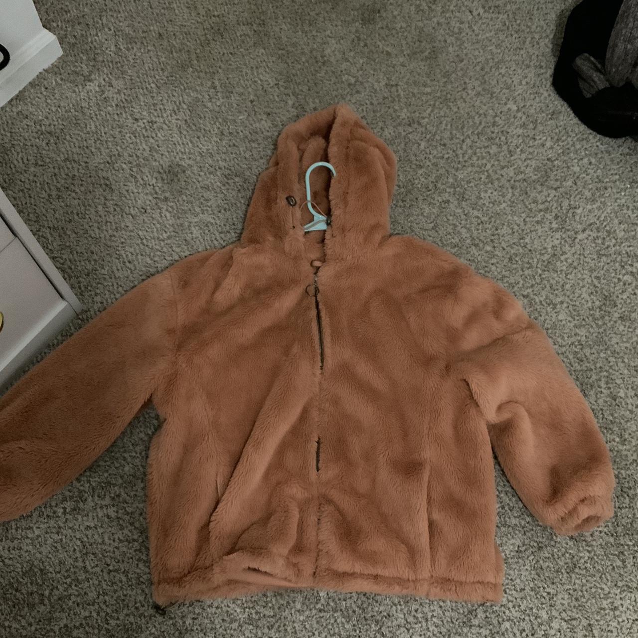 Soft and cozy brown fuzzy zip-up jacket - Depop