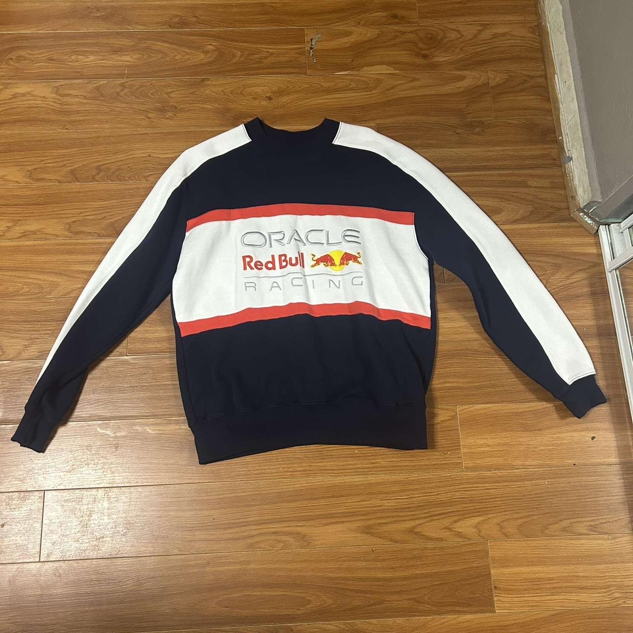 Navy and white Hollister Co. sweatshirt Red Bull | Depop