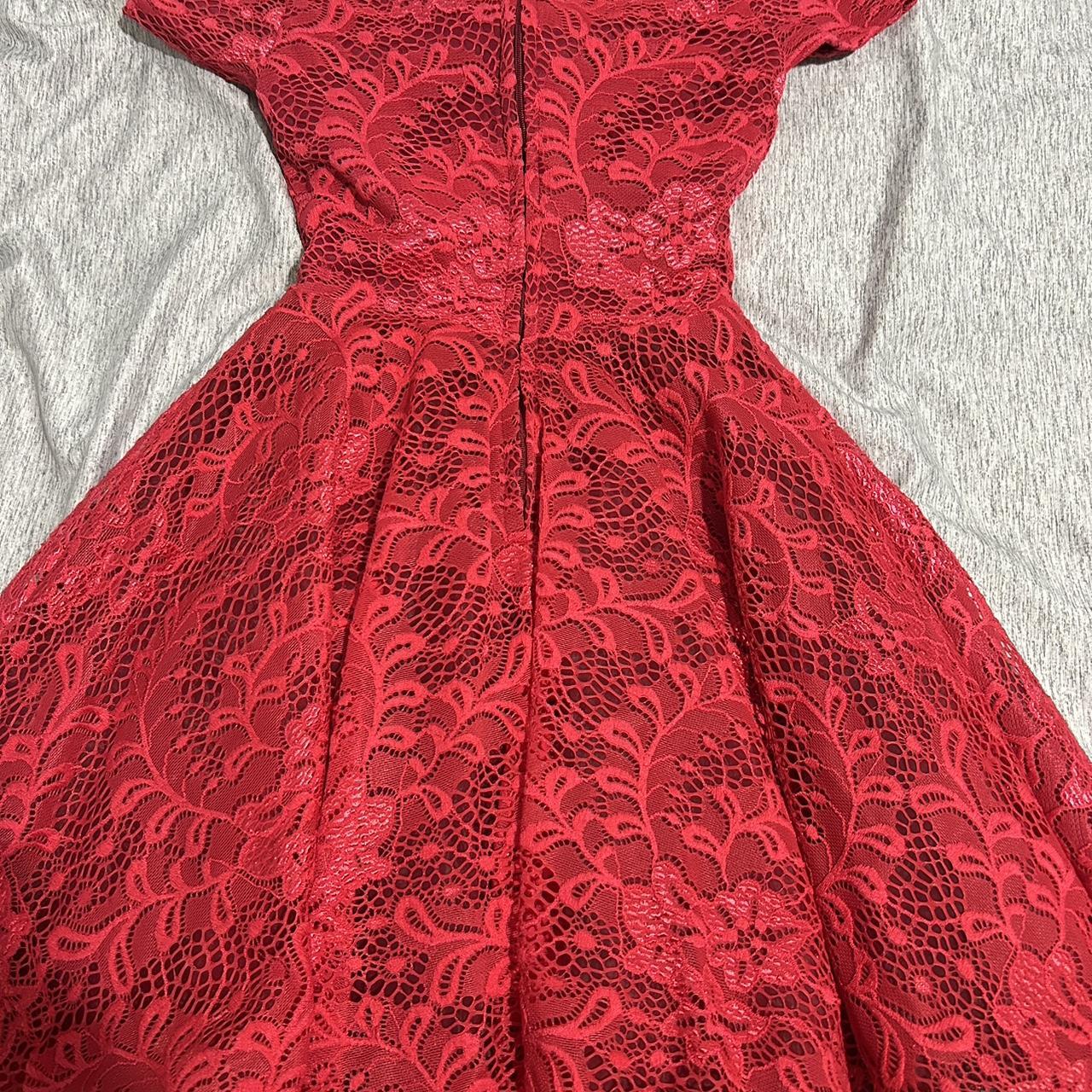red windsor off the shoulder lace dress, has padding... - Depop