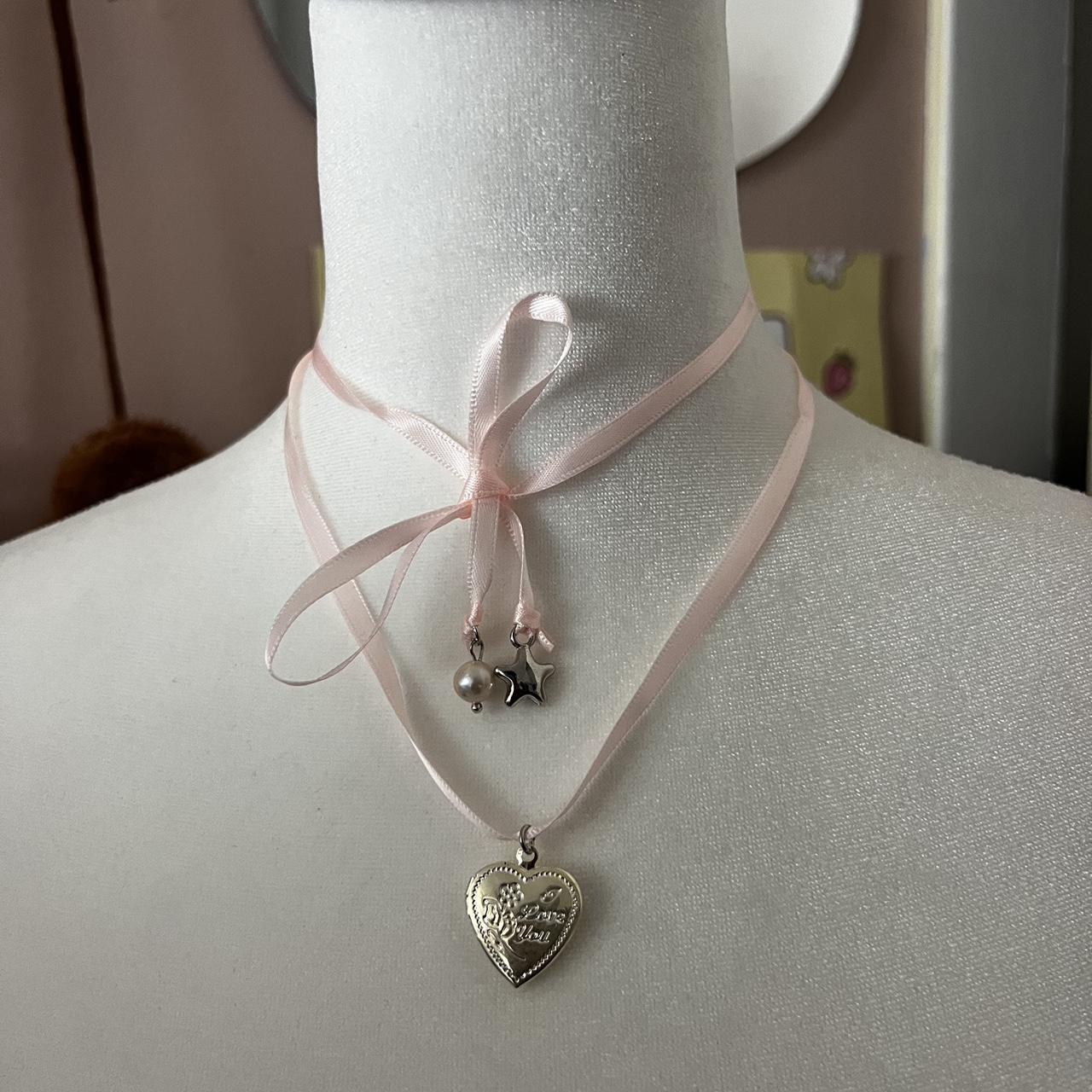 PLS DM BEFORE BUYING Locket ribbon pink necklace... - Depop