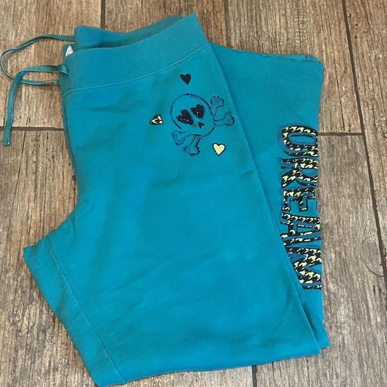 teal sweats w a skull cut the bottom XL #scene - Depop
