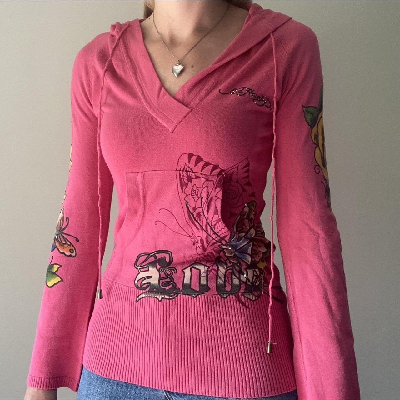 Ed Hardy Women's Pink Hoodie | Depop