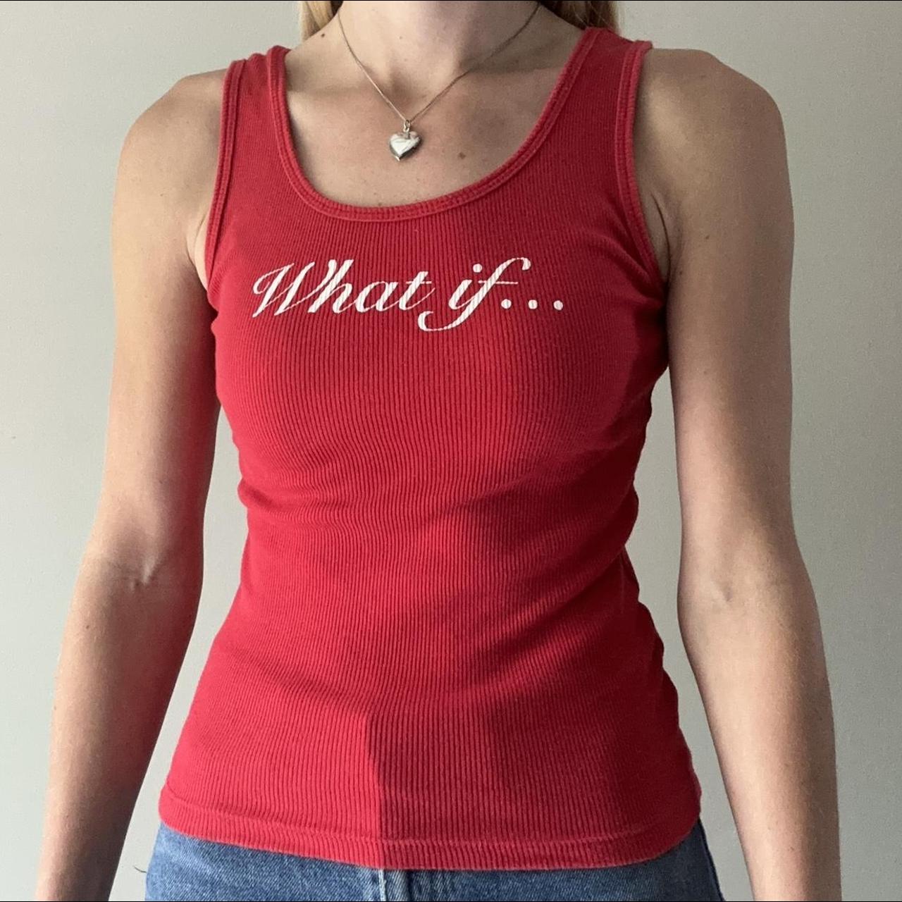 Y2k Red & White ‘What if’ Graphic Tank Top. Vintage... - Depop