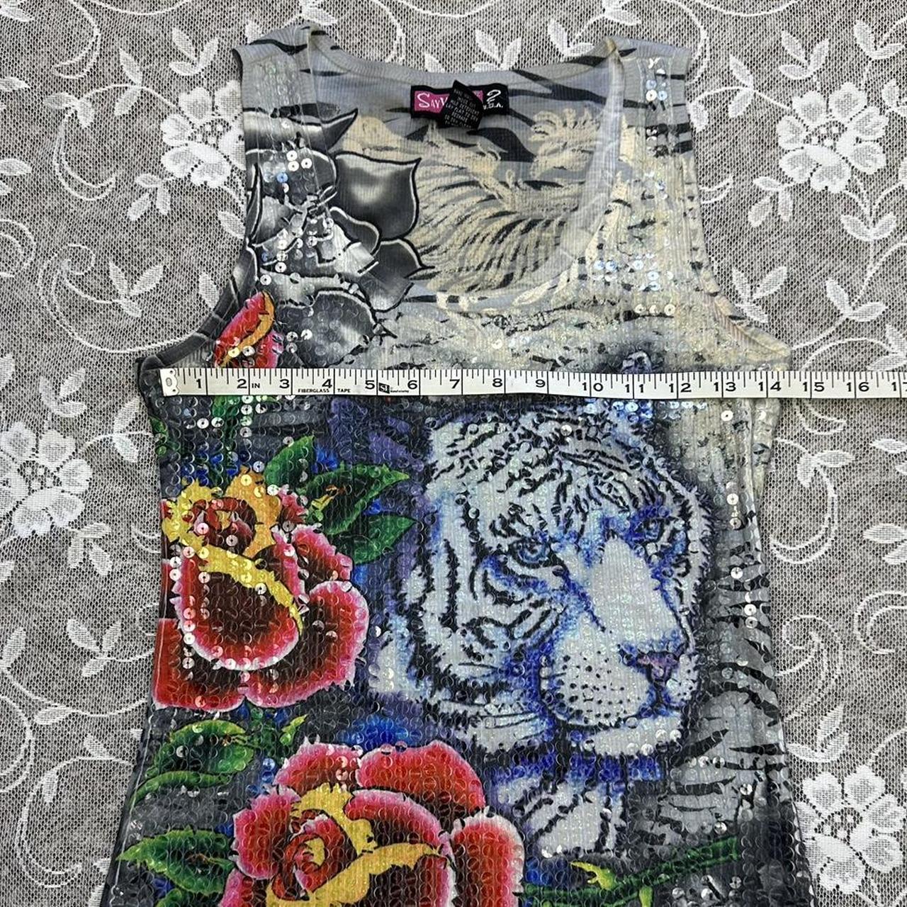 Y2k Tiger Roses Ed Hardy Inspired Sequined Mcbling... - Depop