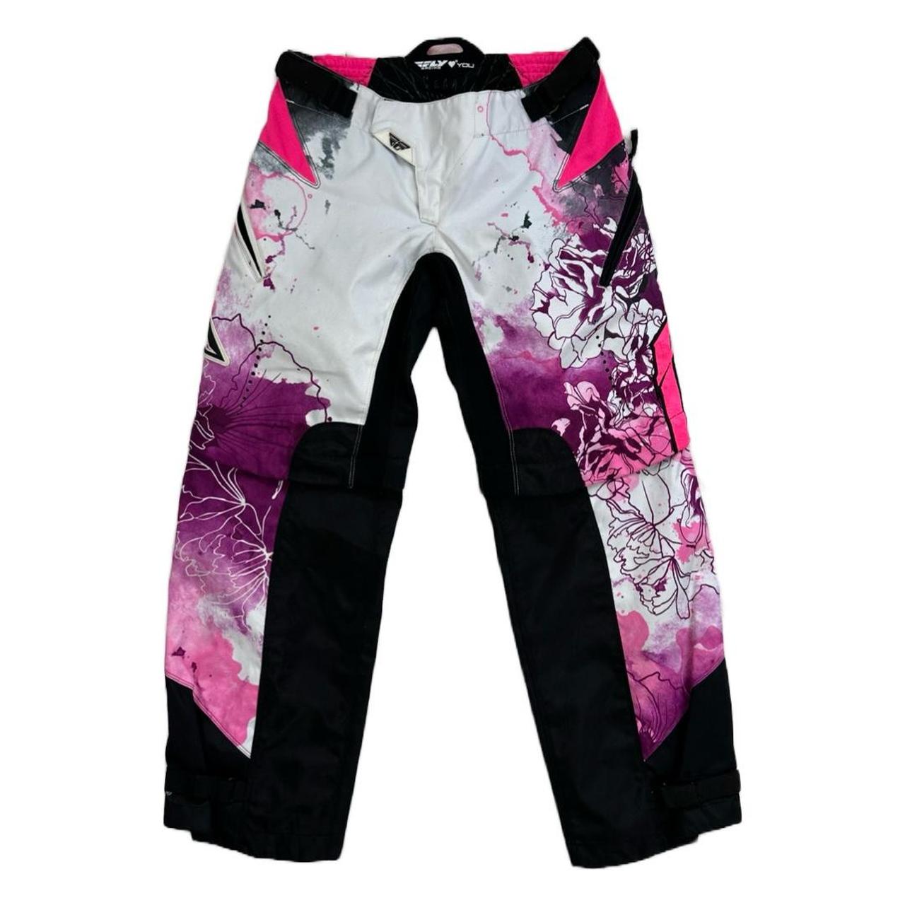 Y2k Black & Pink Padded Motocross Racing Biker Pants... - Depop