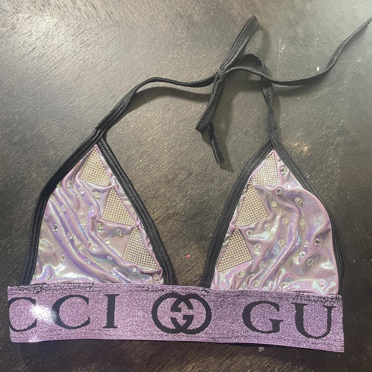 Lavender sparkly metallic Gucci logo bikini Dance... - Depop