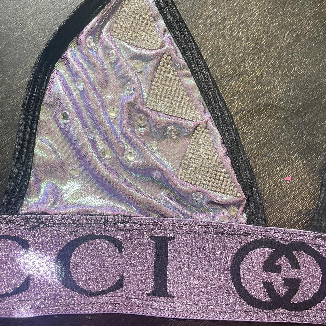 Lavender sparkly metallic Gucci logo bikini Dance... - Depop