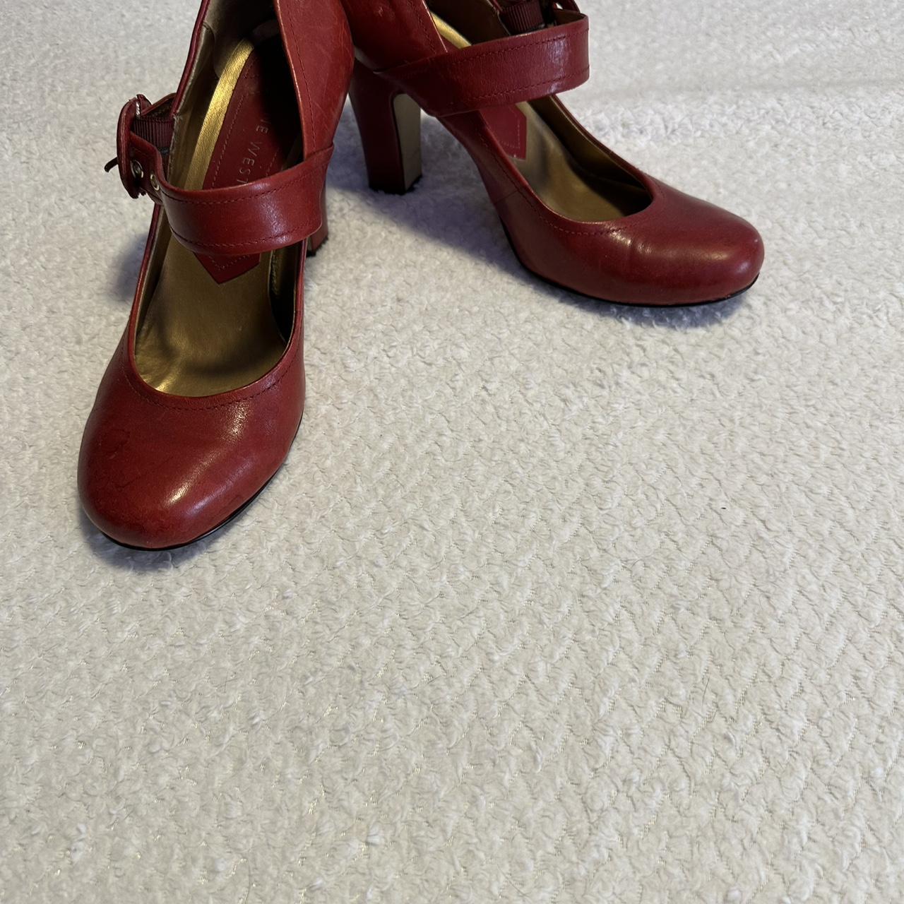 Red leather Mary Jane heels glam size 8 Nine West ... | Depop