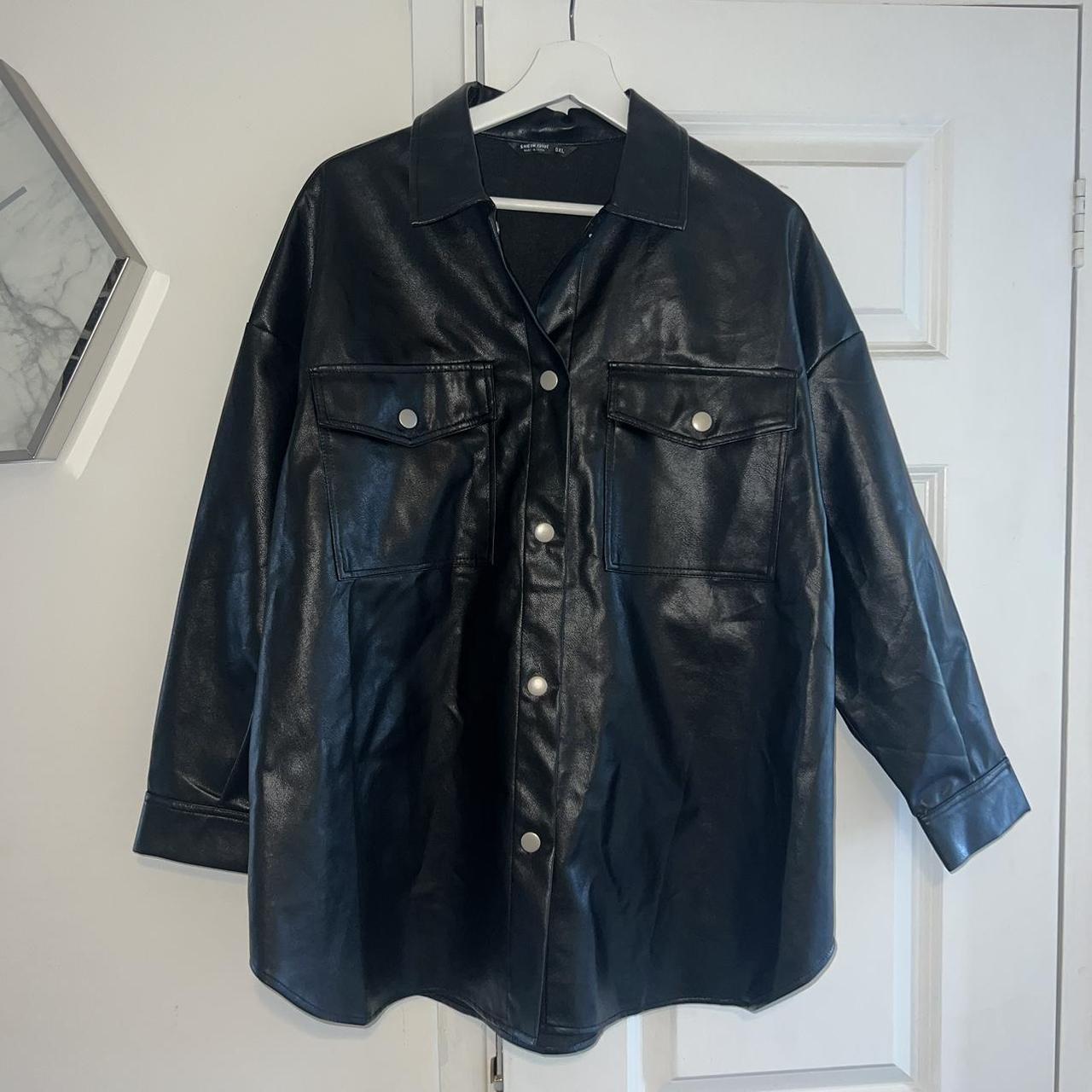 SHEIN Black Leather Shacket - UK Size XL - Mint... - Depop