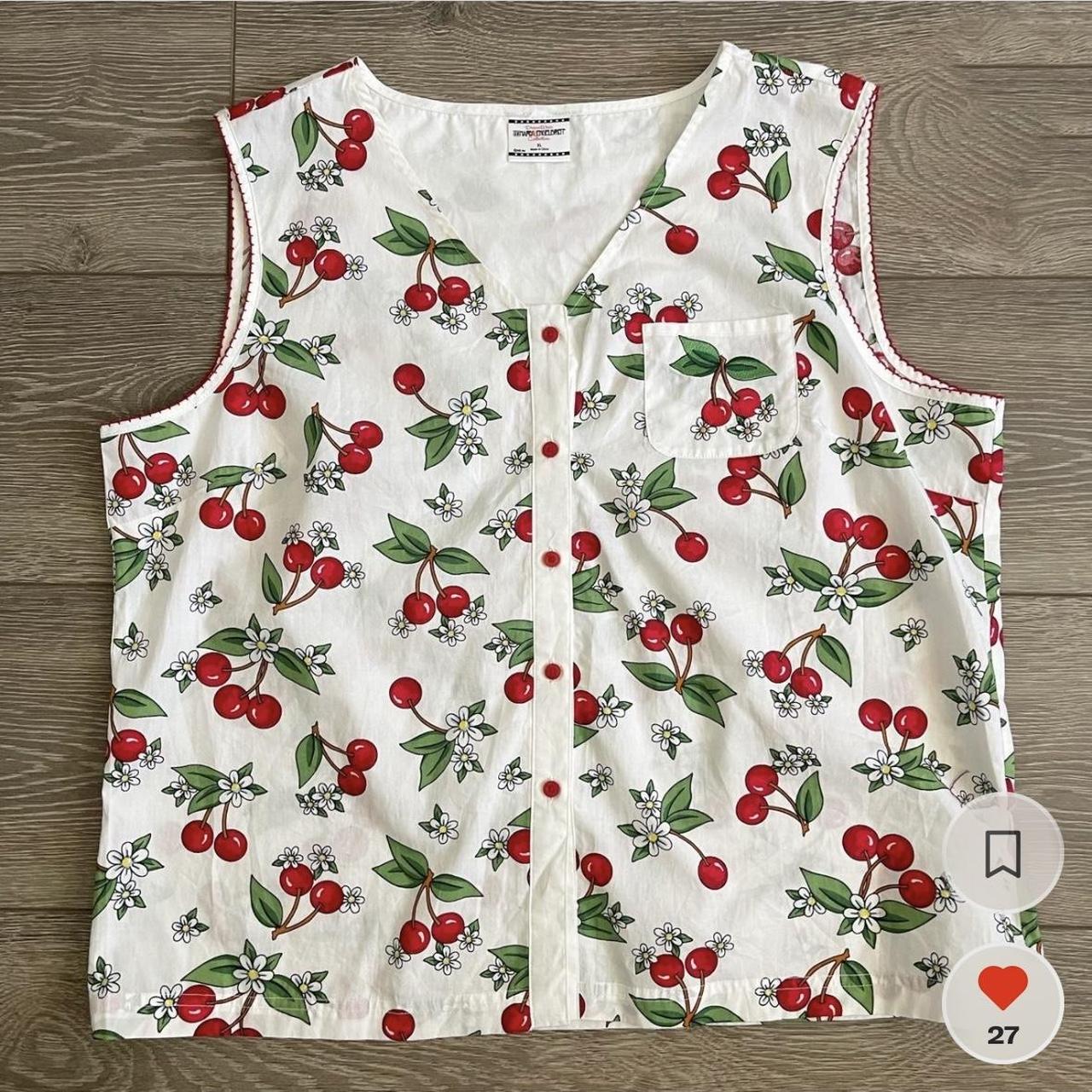 Vintage Cherry Button Up Tank Top Offers... - Depop