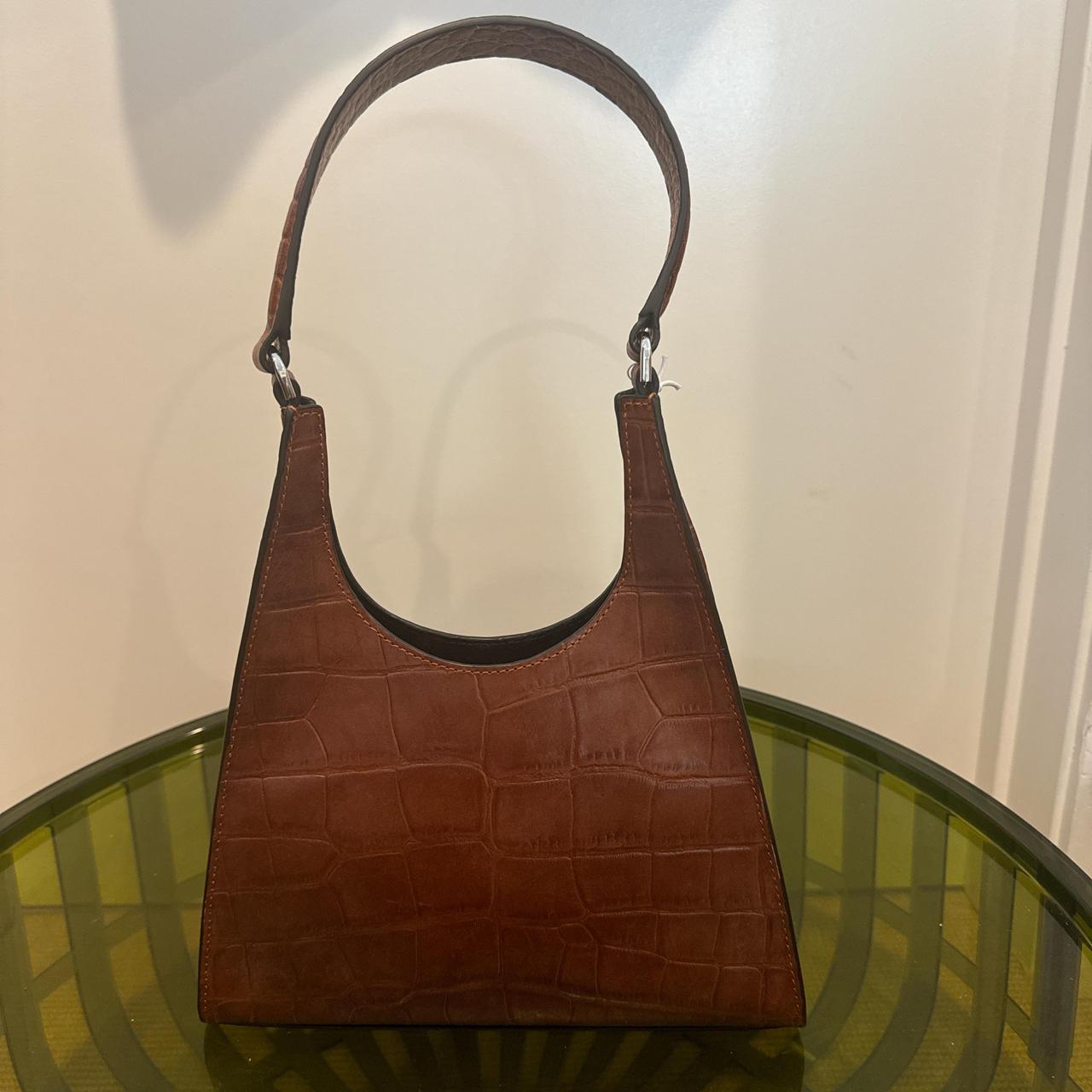 Brown croc-embossed leather hobo bag with silver... - Depop