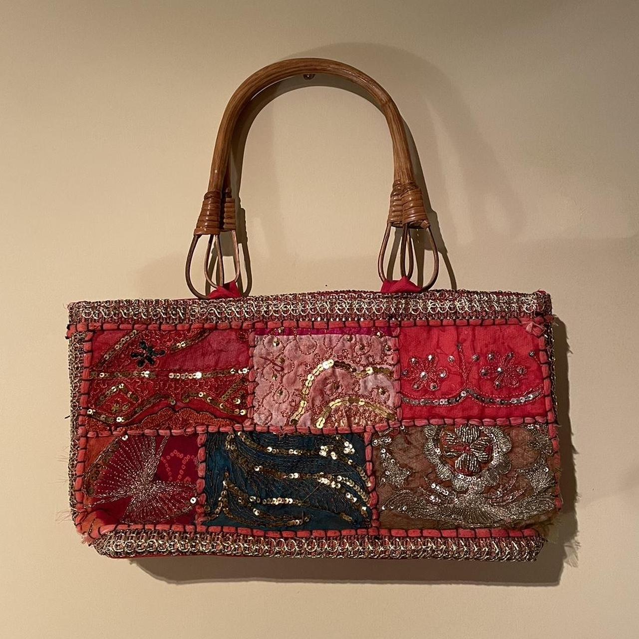 Embroidered patchwork red sequin... | Depop