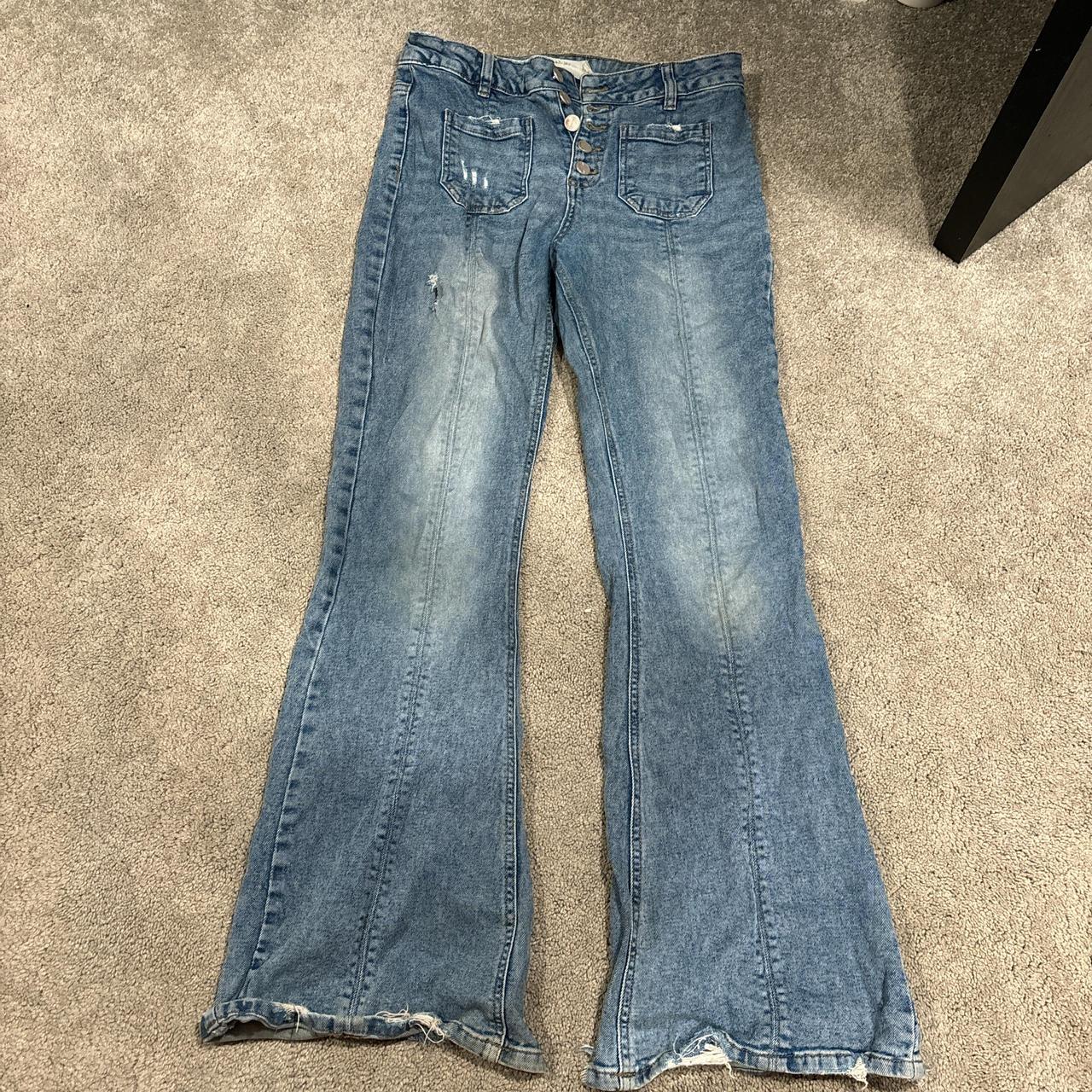high rise flare jeans, multiple buttons no zipper,... - Depop