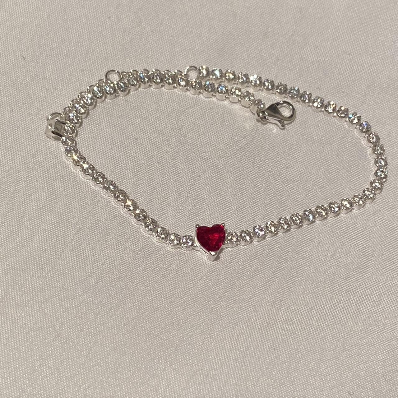Pandora Red Sparkling Heart Tennis Bracelet Like new... - Depop