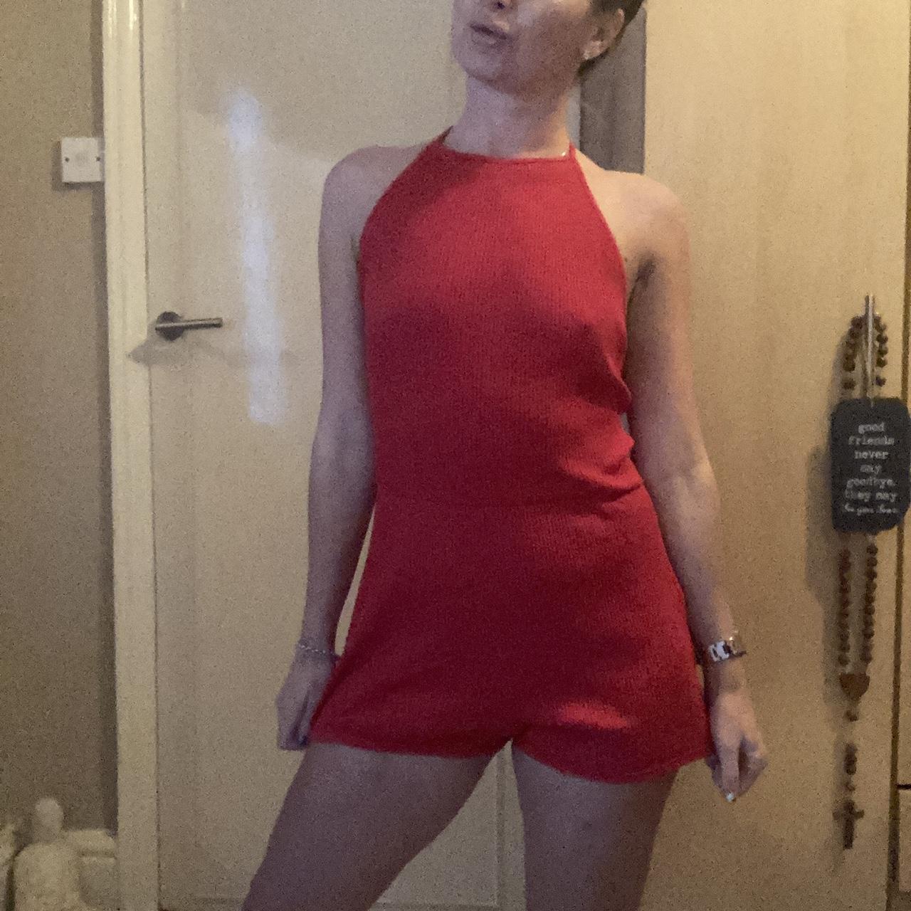 Red playsuit from Zara Halterneck and open back with... - Depop