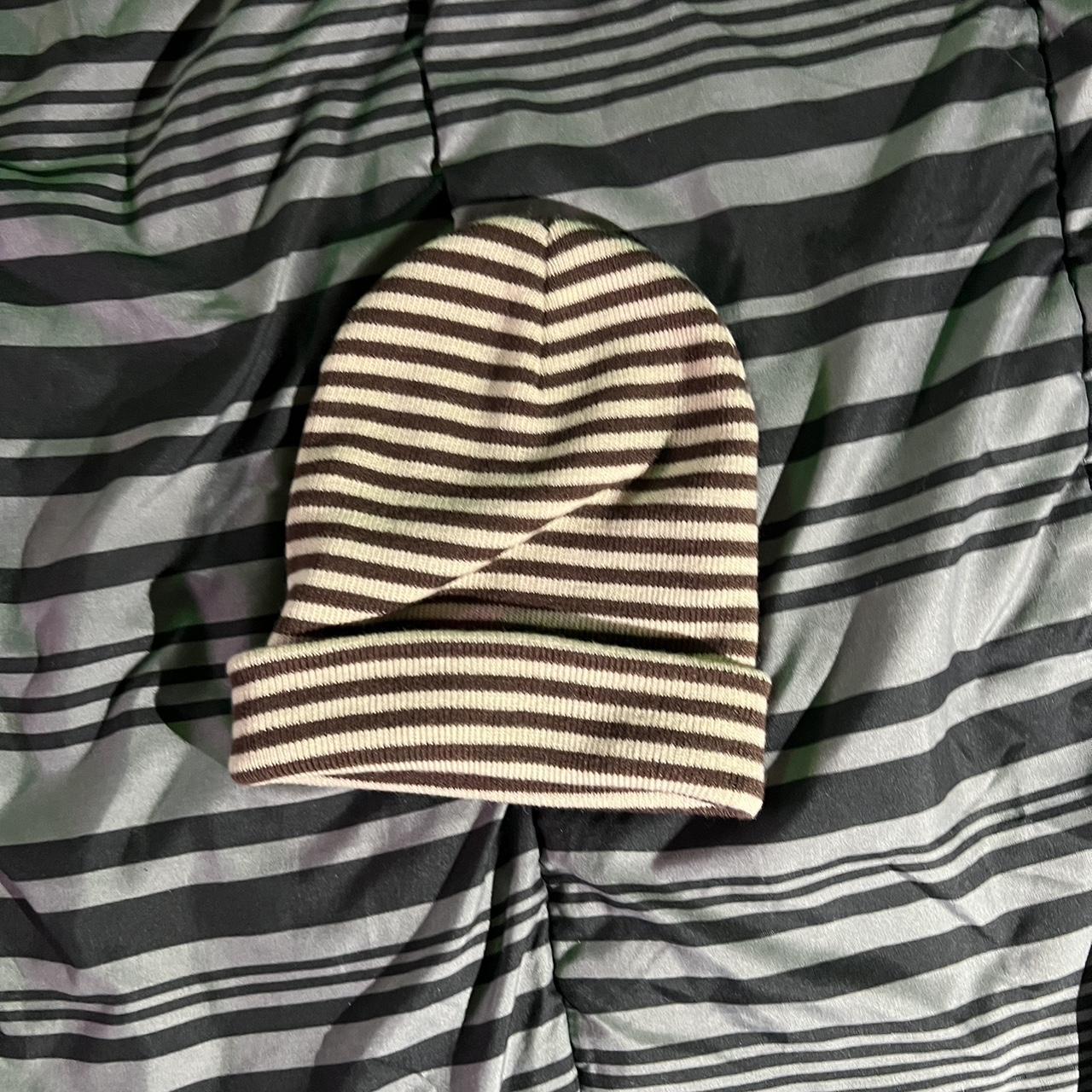 Good Luck beanie - brown and beige striped #beanie - Depop