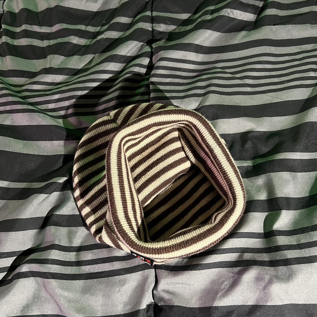 Good Luck beanie - brown and beige striped #beanie - Depop