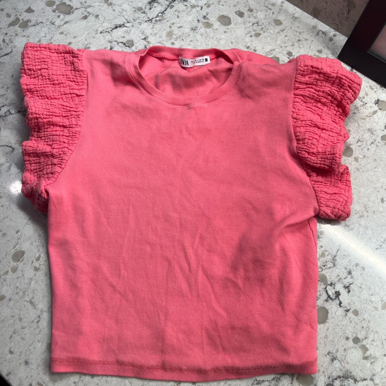 Pink Zara ruffle sleeve top Lightly worn #Zara... - Depop