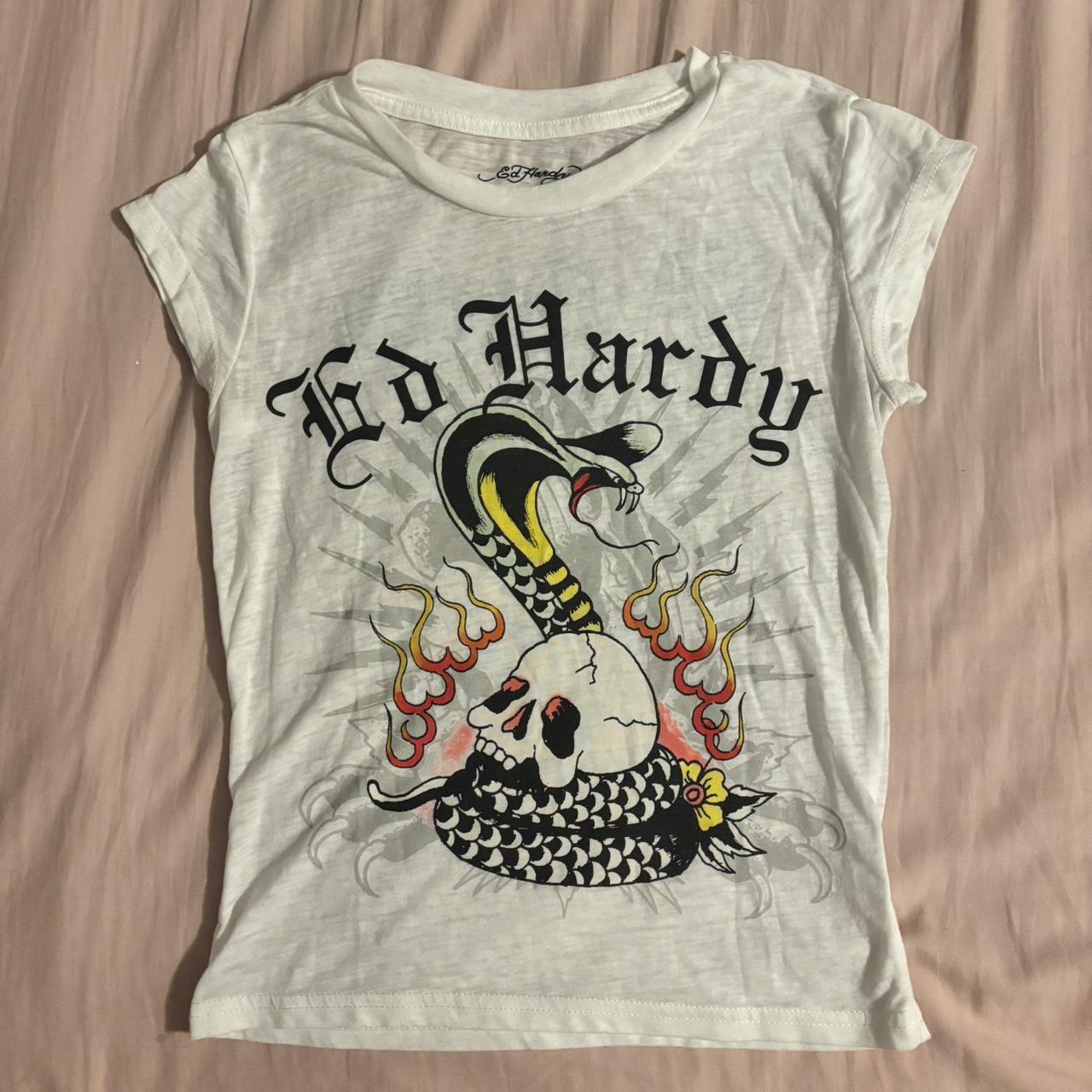 White Ed Hardy graphic baby tee💕. | Depop