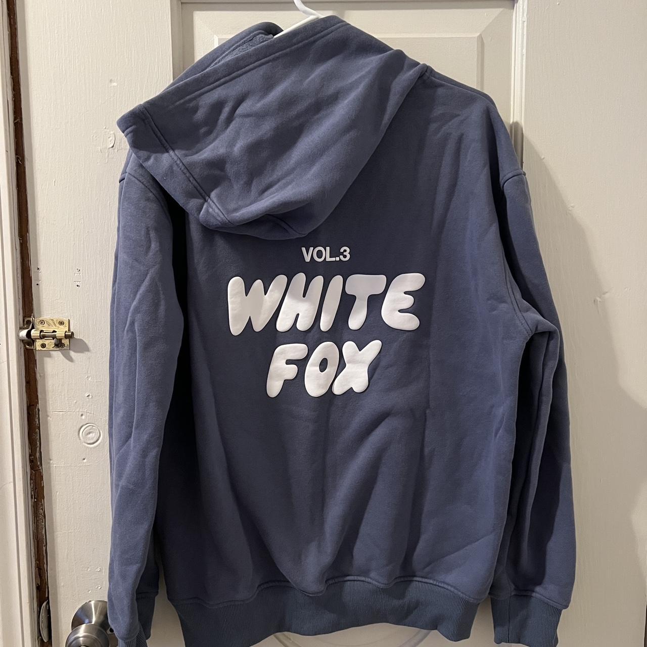 Navy and white White Fox hoodie - Depop