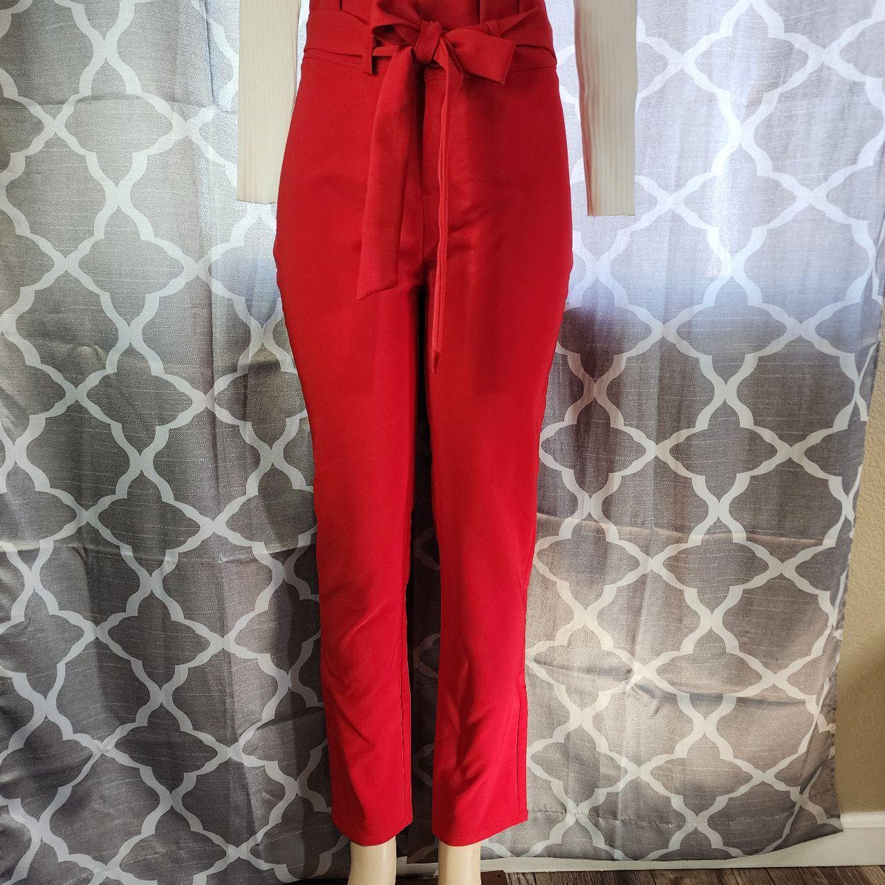 Red Slacks with Zipper and Button Closure New... - Depop