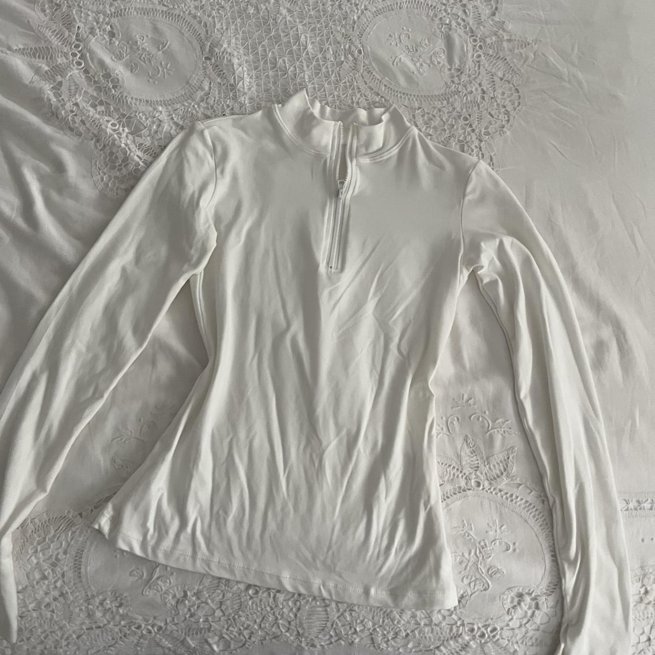 White long sleeve zip up top #skintight #zipup... | Depop