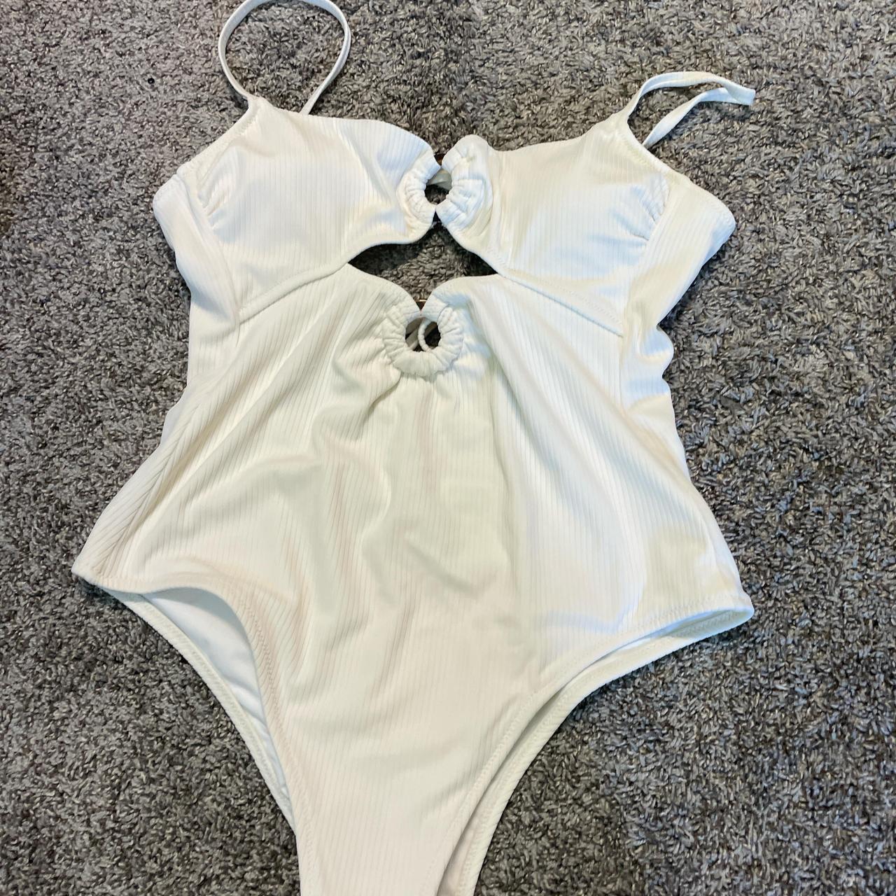 White one piece swimsuit with cutout detail. Cheeky... | Depop