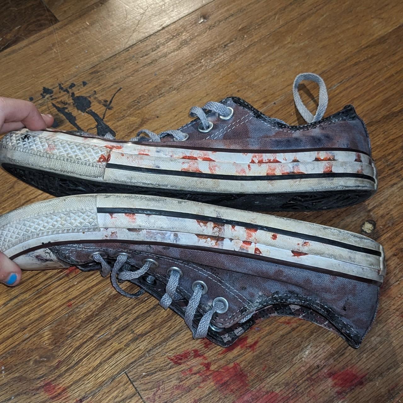 diy hand painted purple—red bloody alt emo low rise... | Depop