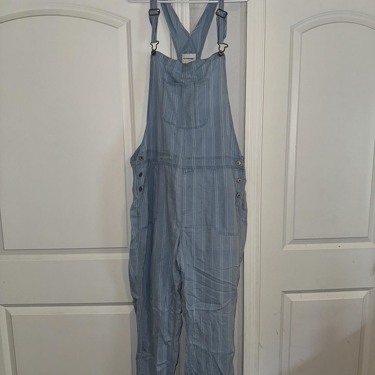 Blue and white striped overalls #overalls - Depop