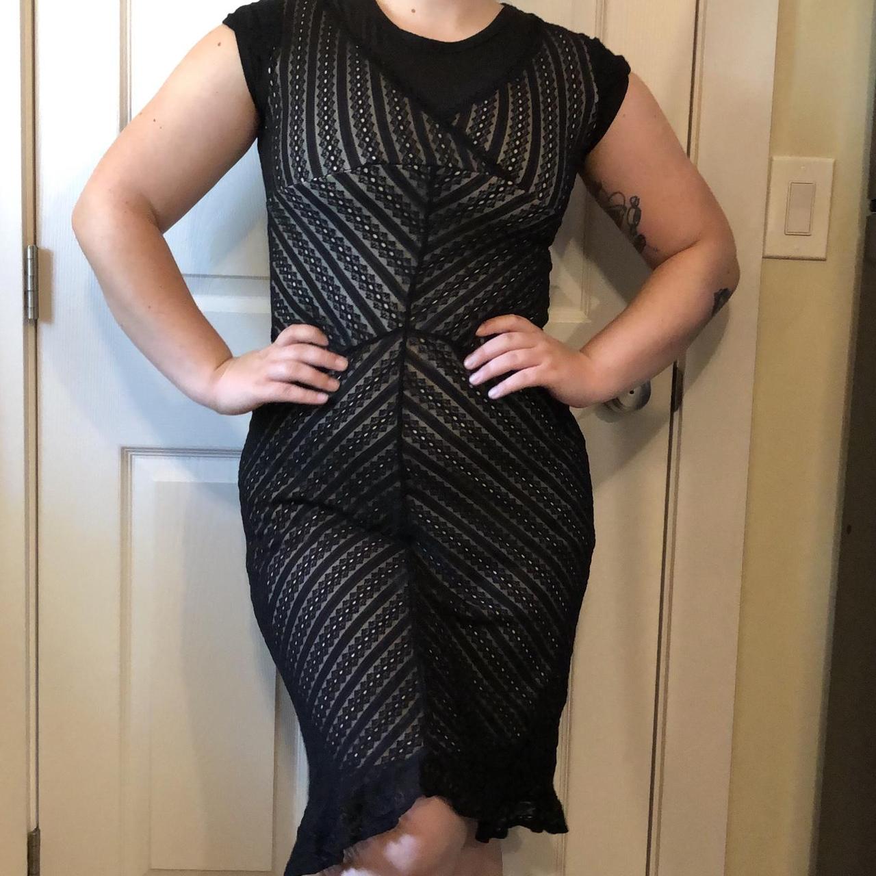 Ruby Rox Women's Cream and Black Dress | Depop