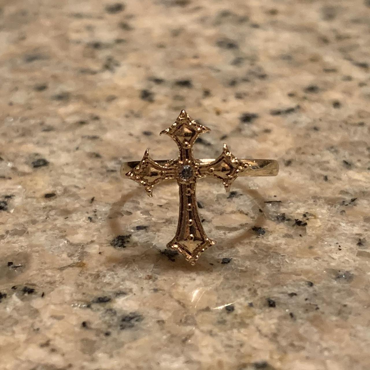 Y2K Gold Vintage Cross Ring - ADJUSTABLE! - great... | Depop