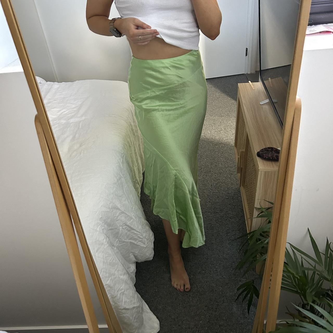 ENA PELLY lime green silky skirt Never worn - Depop