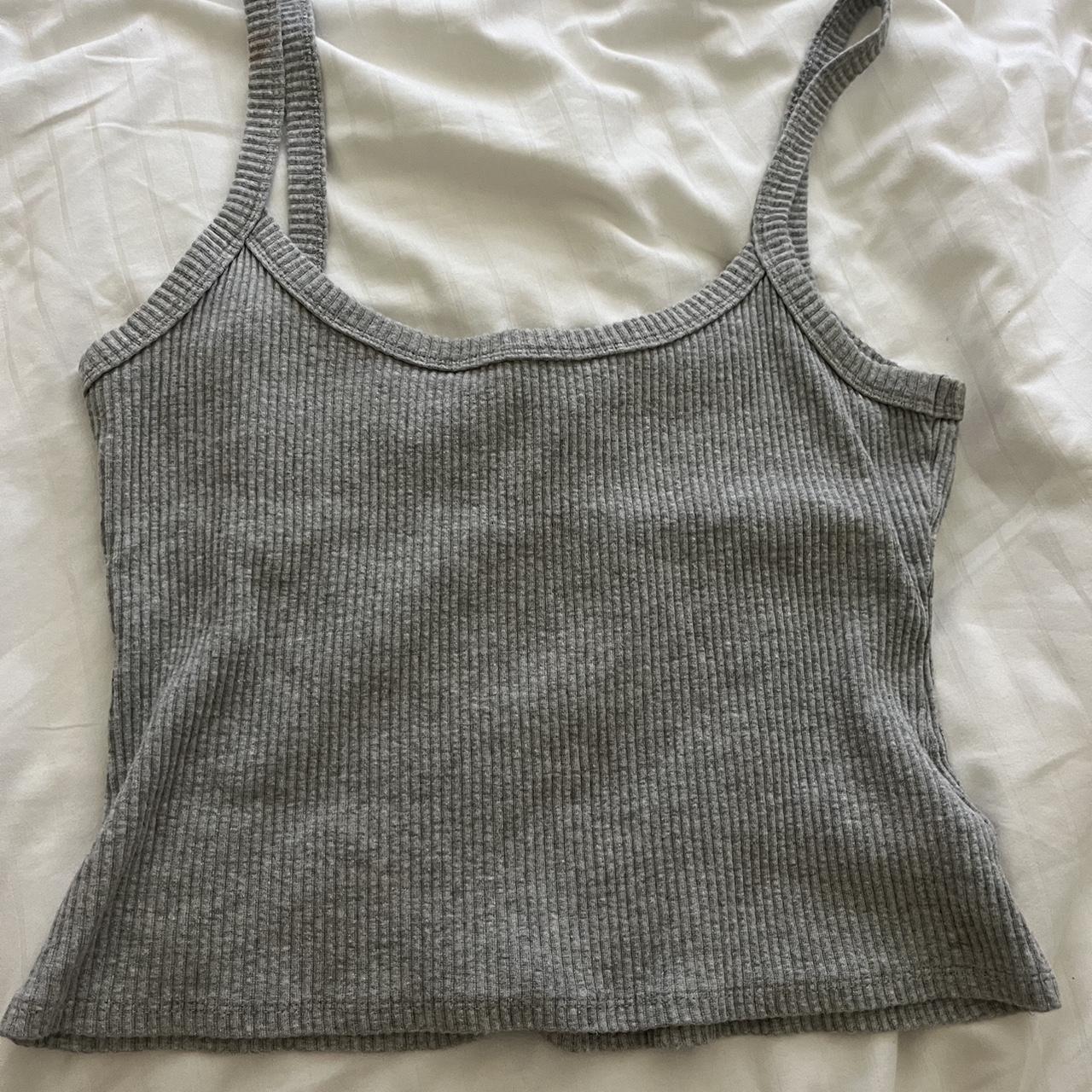 Grey ribbed tang top - Depop