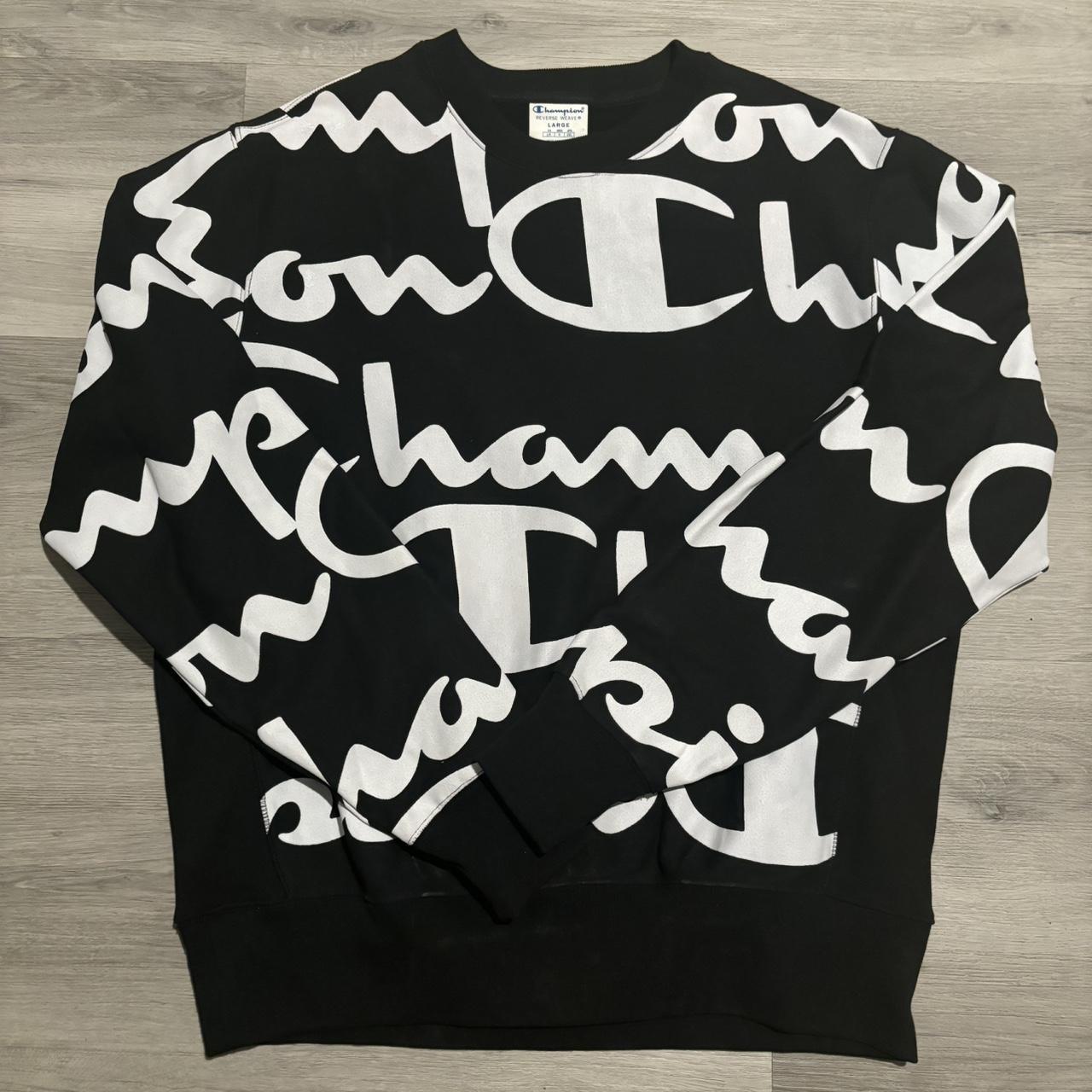 sick black and white champion sweater!! has that... - Depop