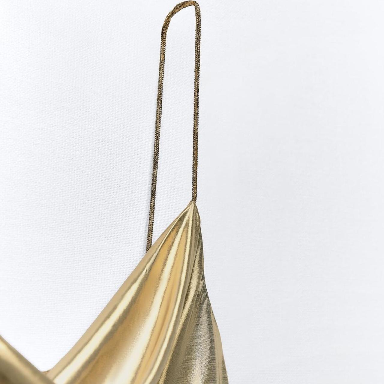 Zara gold metallic dress with rhinestone straps... - Depop