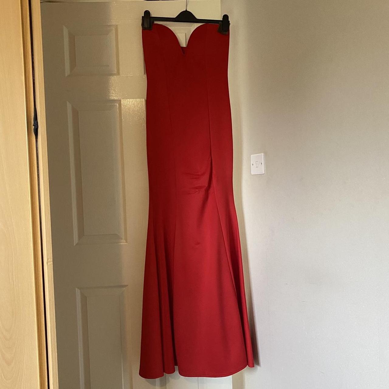 Prettylittlething red fishtail prom dress The most... - Depop