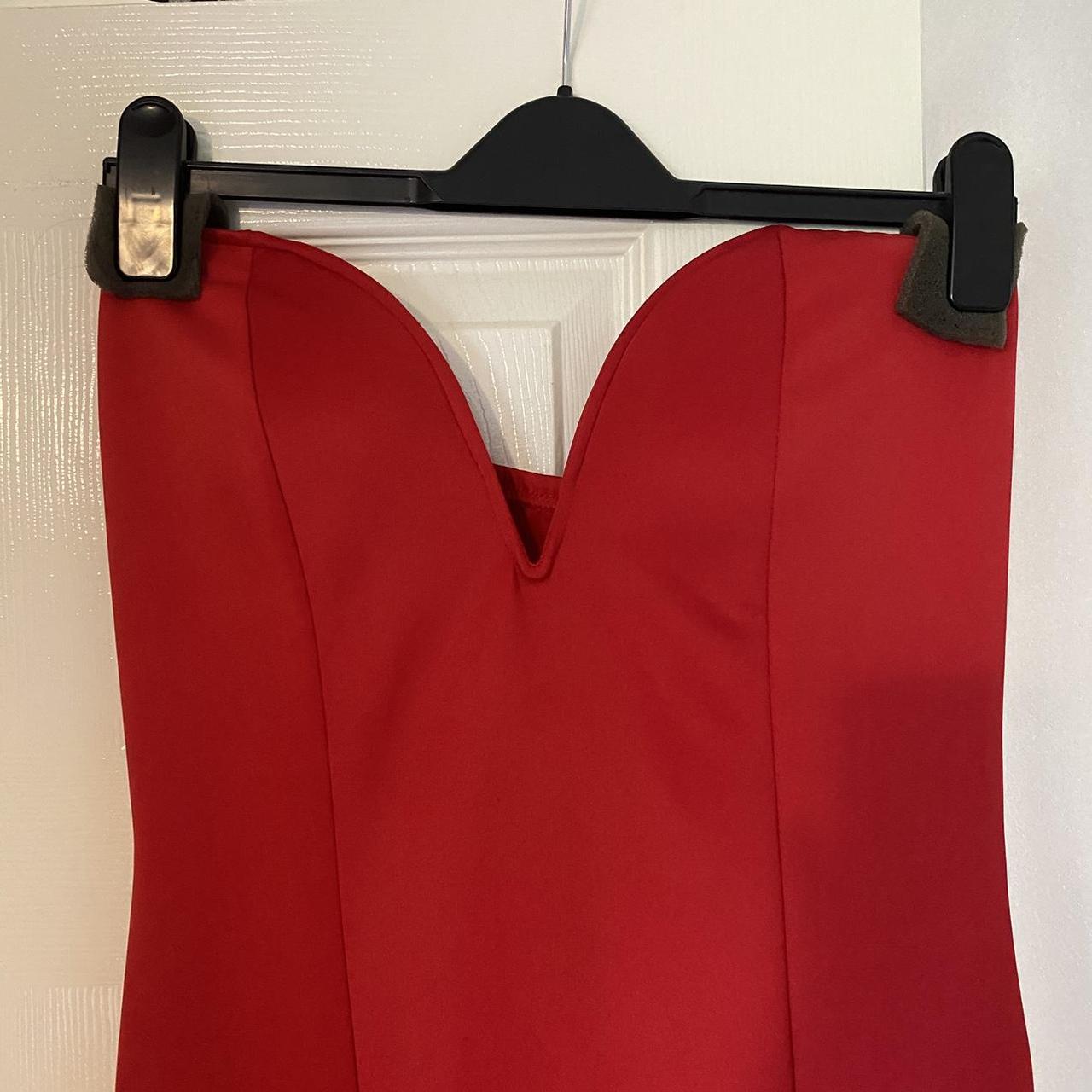 Prettylittlething red fishtail prom dress The most... - Depop
