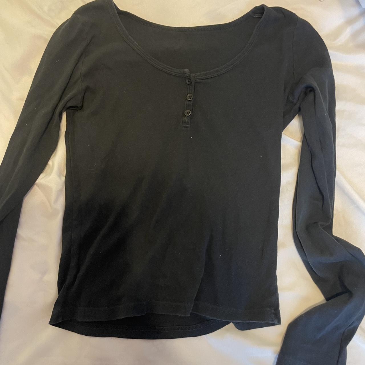 Black Henley button brandy top - Depop