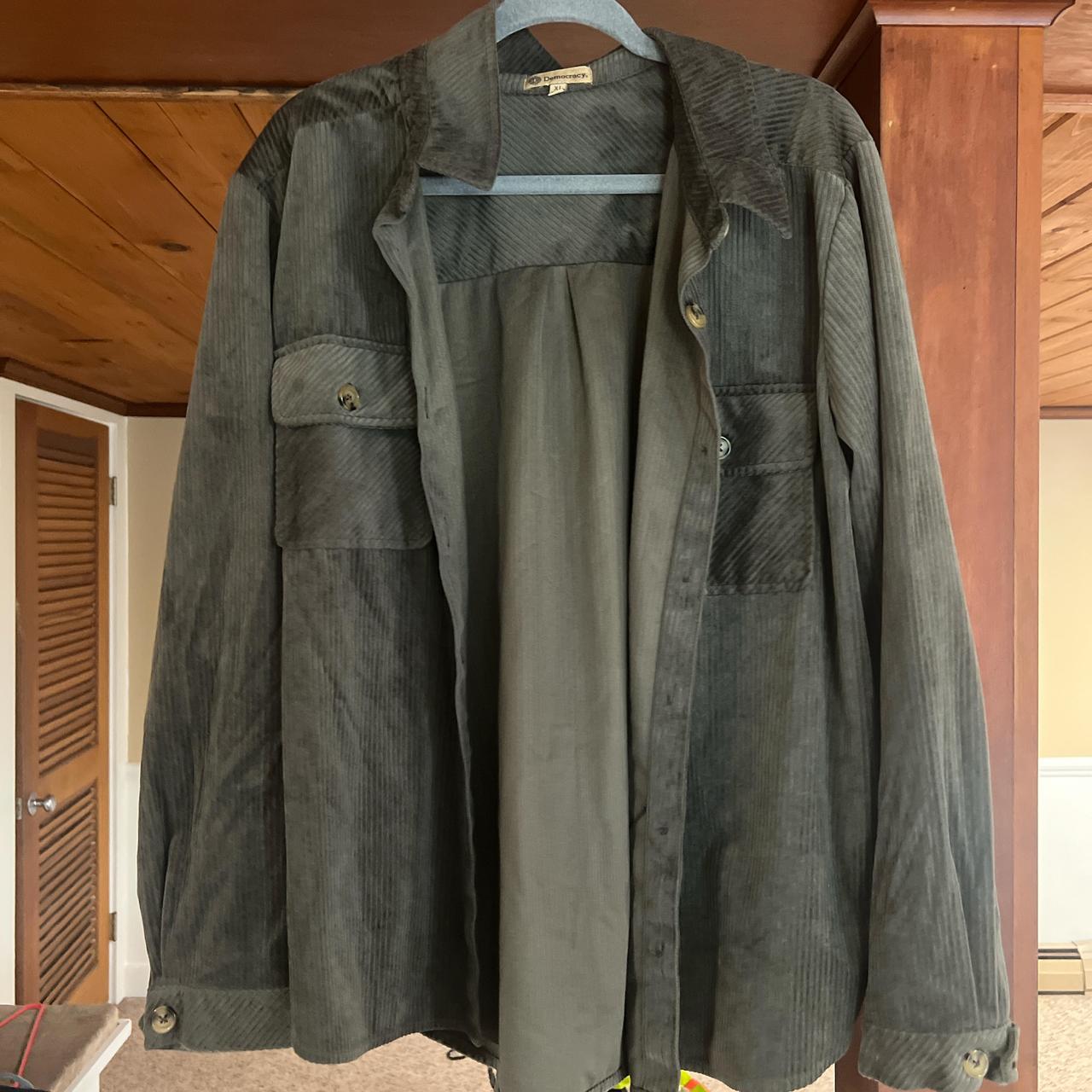 Green corduroy shacket with button details. - Depop