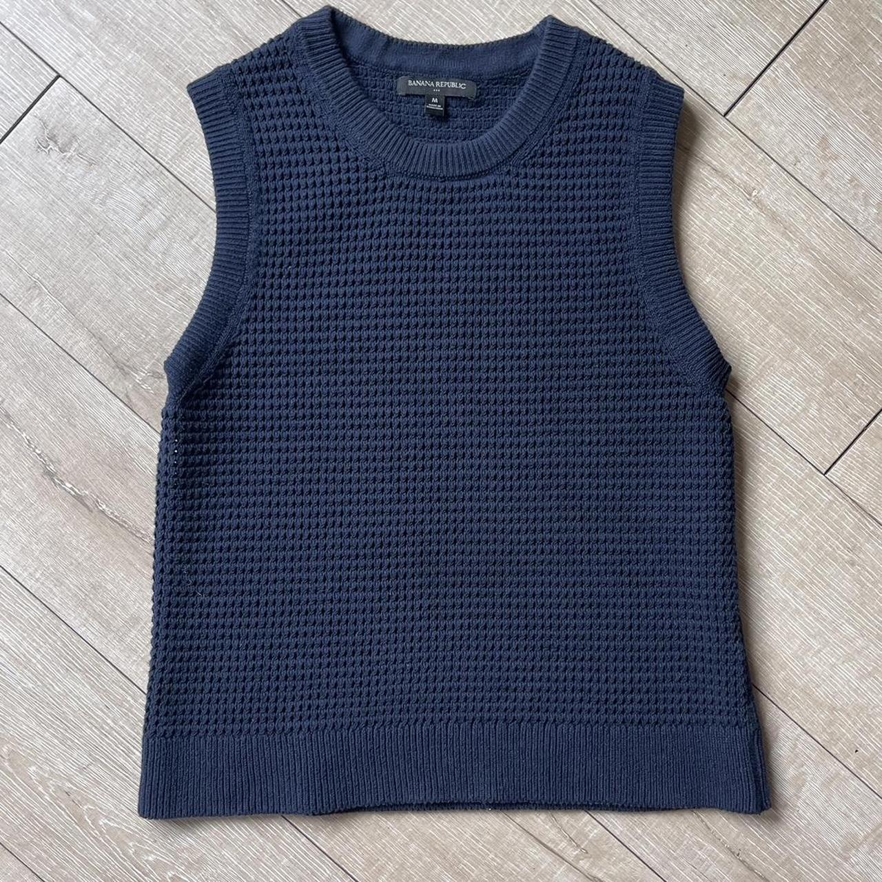 Navy blue knit tank top with a crew neck. Banana... | Depop