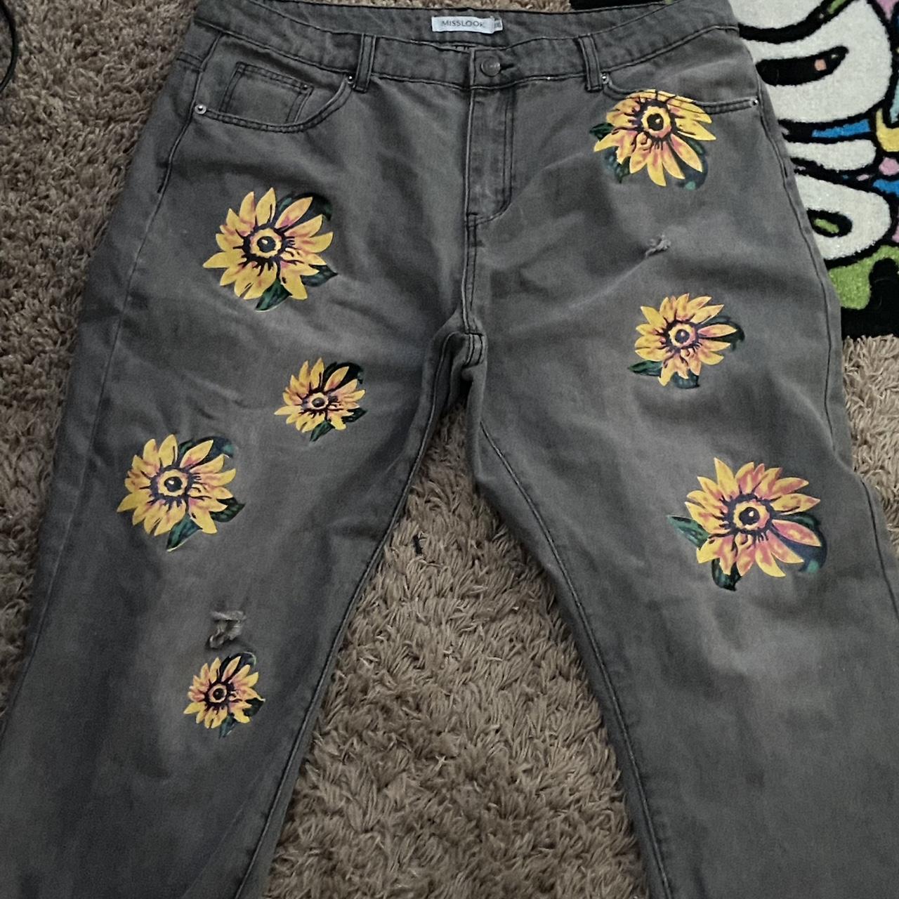 Unique floral mislook jeans Highest offer always... - Depop
