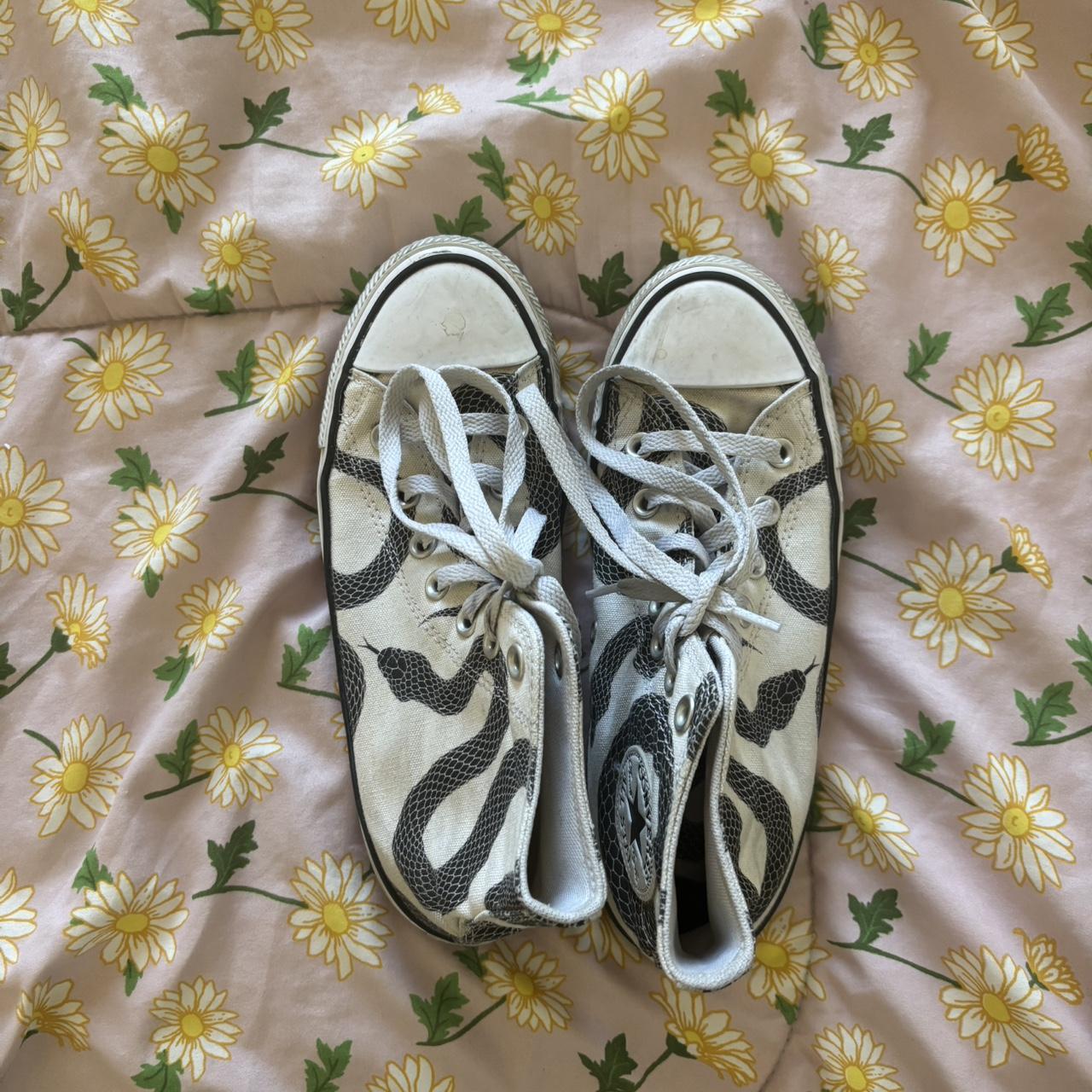 Black and white Chuck Taylor All Star Snake print... | Depop