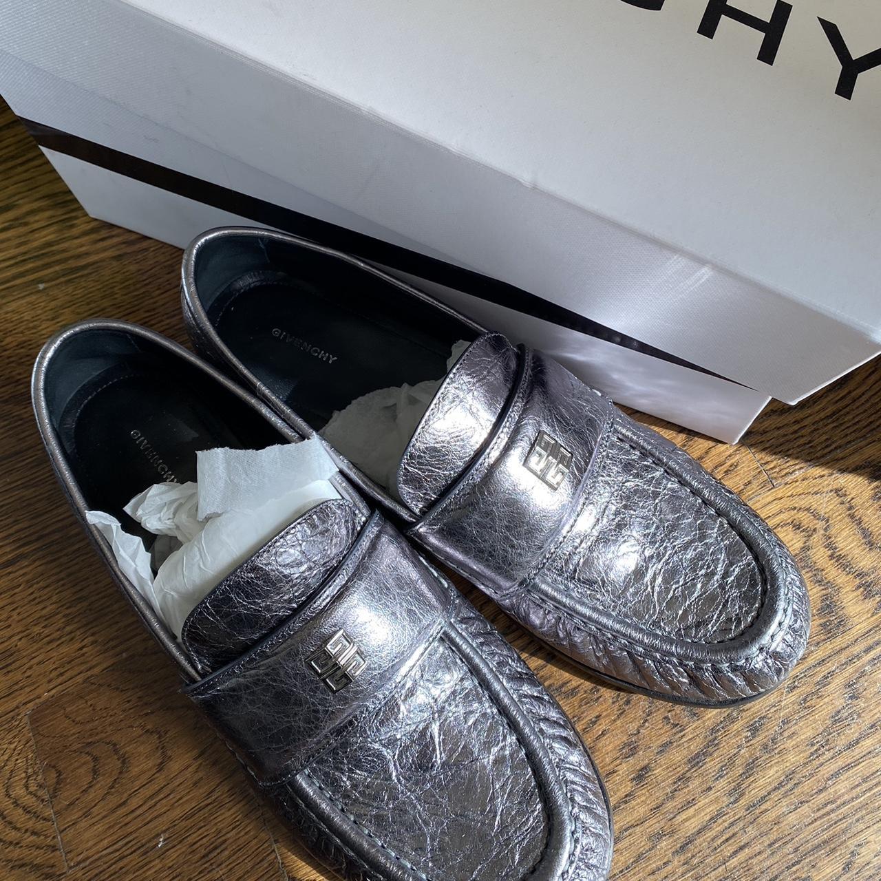 Silver Givenchy 4G loafers 2cm heels and 100% lamb... - Depop