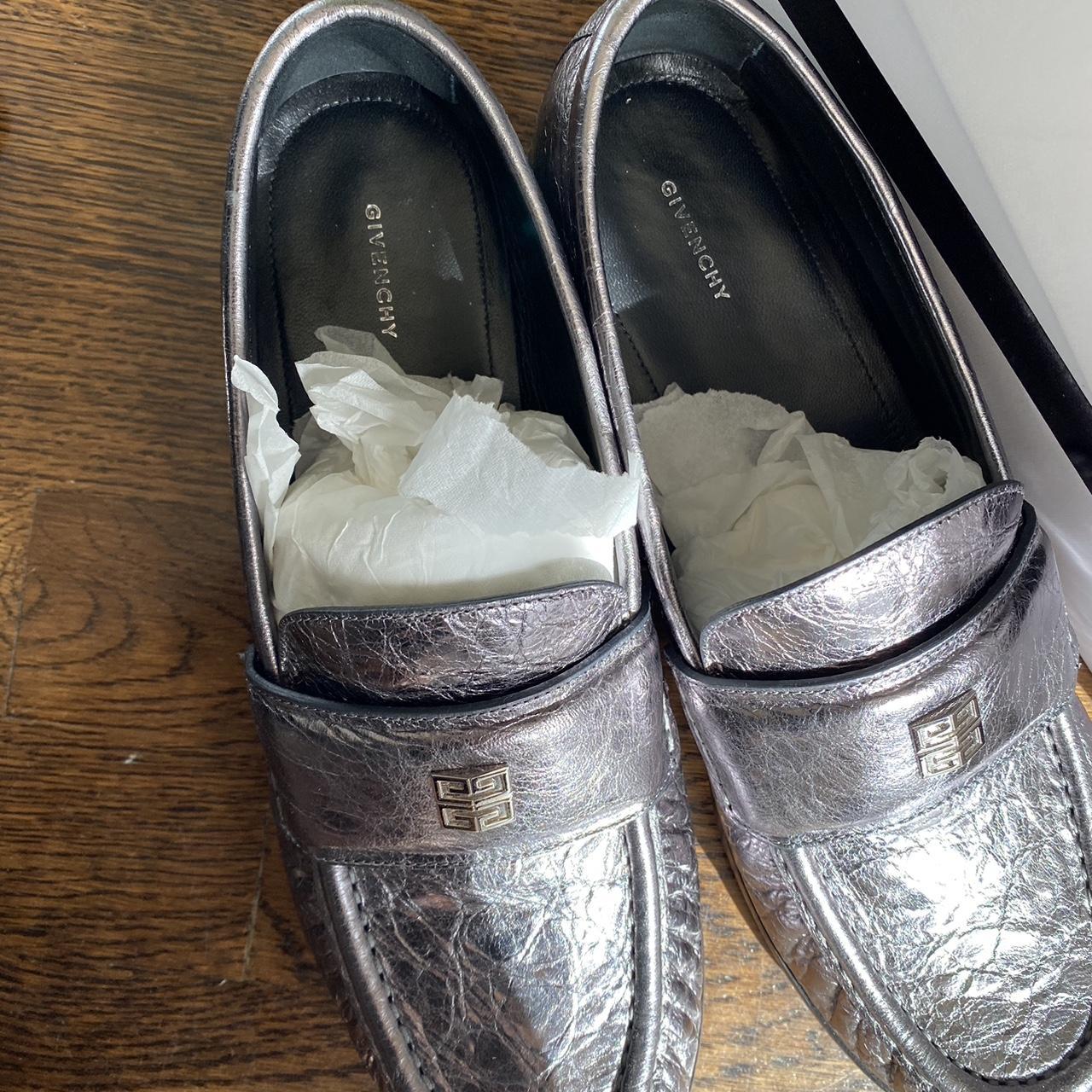 Silver Givenchy 4G loafers 2cm heels and 100% lamb... - Depop