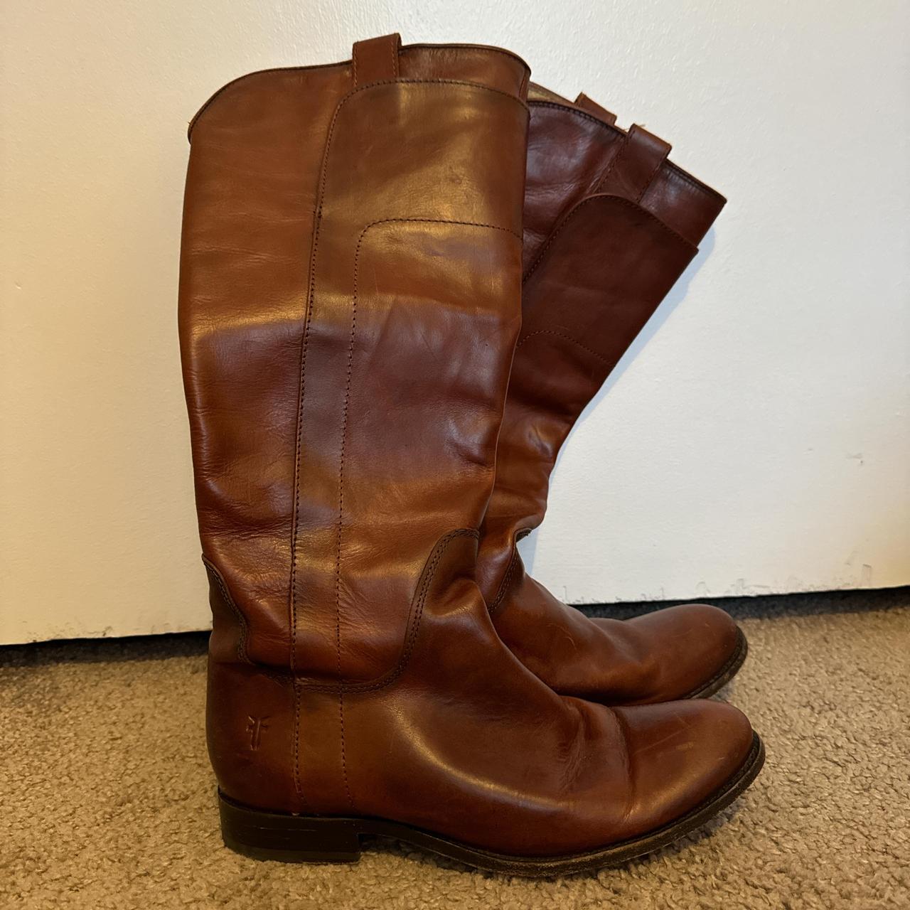 Authentic FRYE brown knee-high leather boots. Logos... - Depop