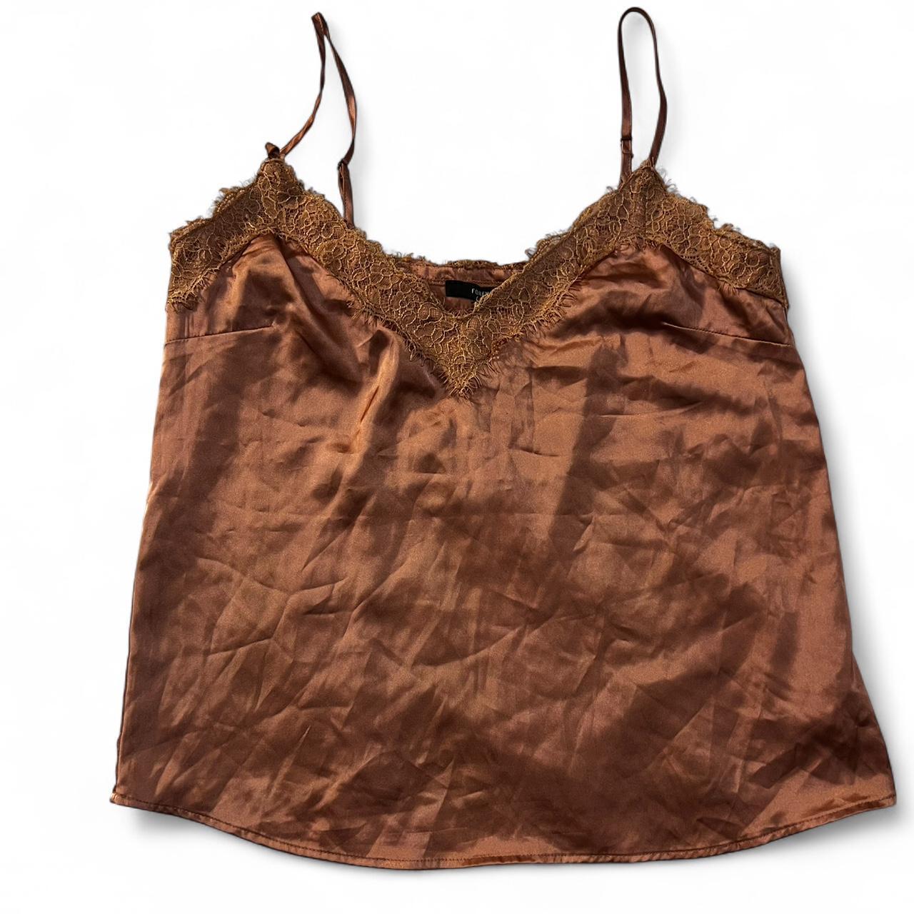 Copper colored lace cami top with adjustable straps... | Depop